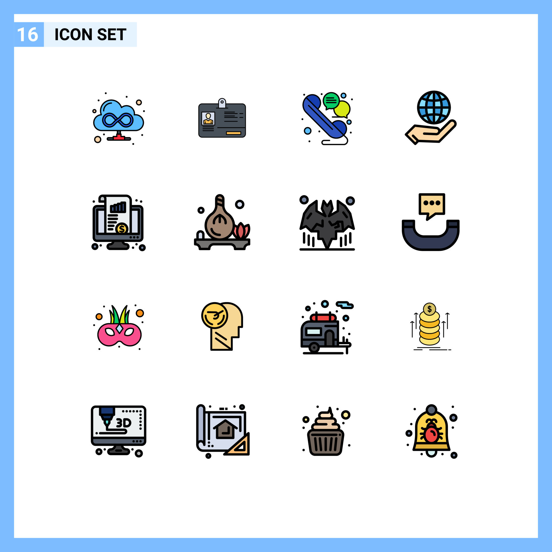 16 Universal Flat Color Filled Lines Set For Web And Mobile Applications Monitor Dashboard Line