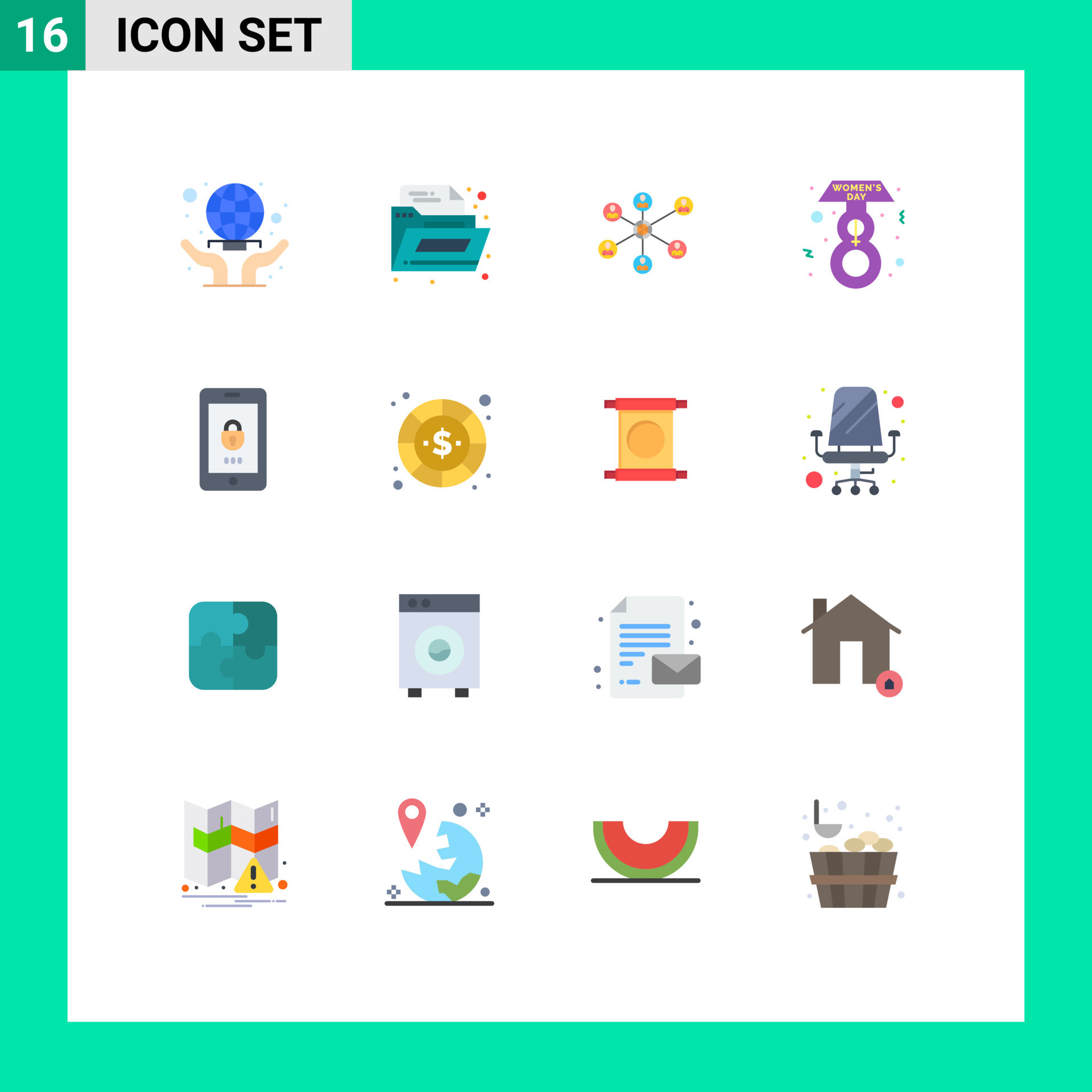 Set Of 16 Modern Ui Icons Symbols Signs For Security Lock Internet