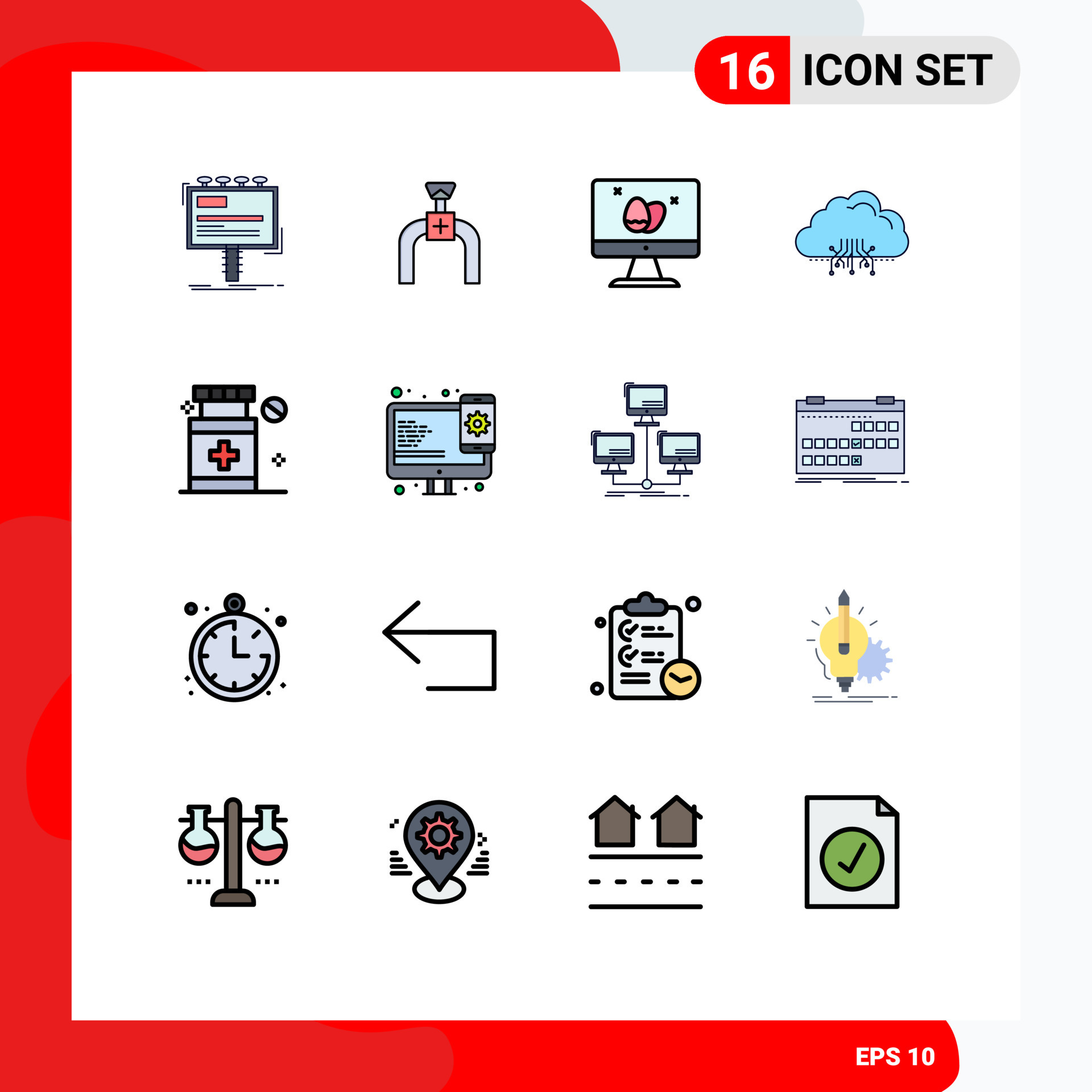 16 Thematic Vector Flat Color Filled Lines And Editable Symbols Of Network Data Line Computing