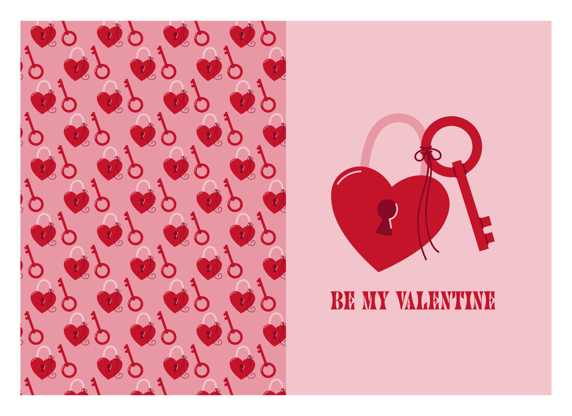 Valentine's Greeting Card with heart lock, key pattern, and the same ...