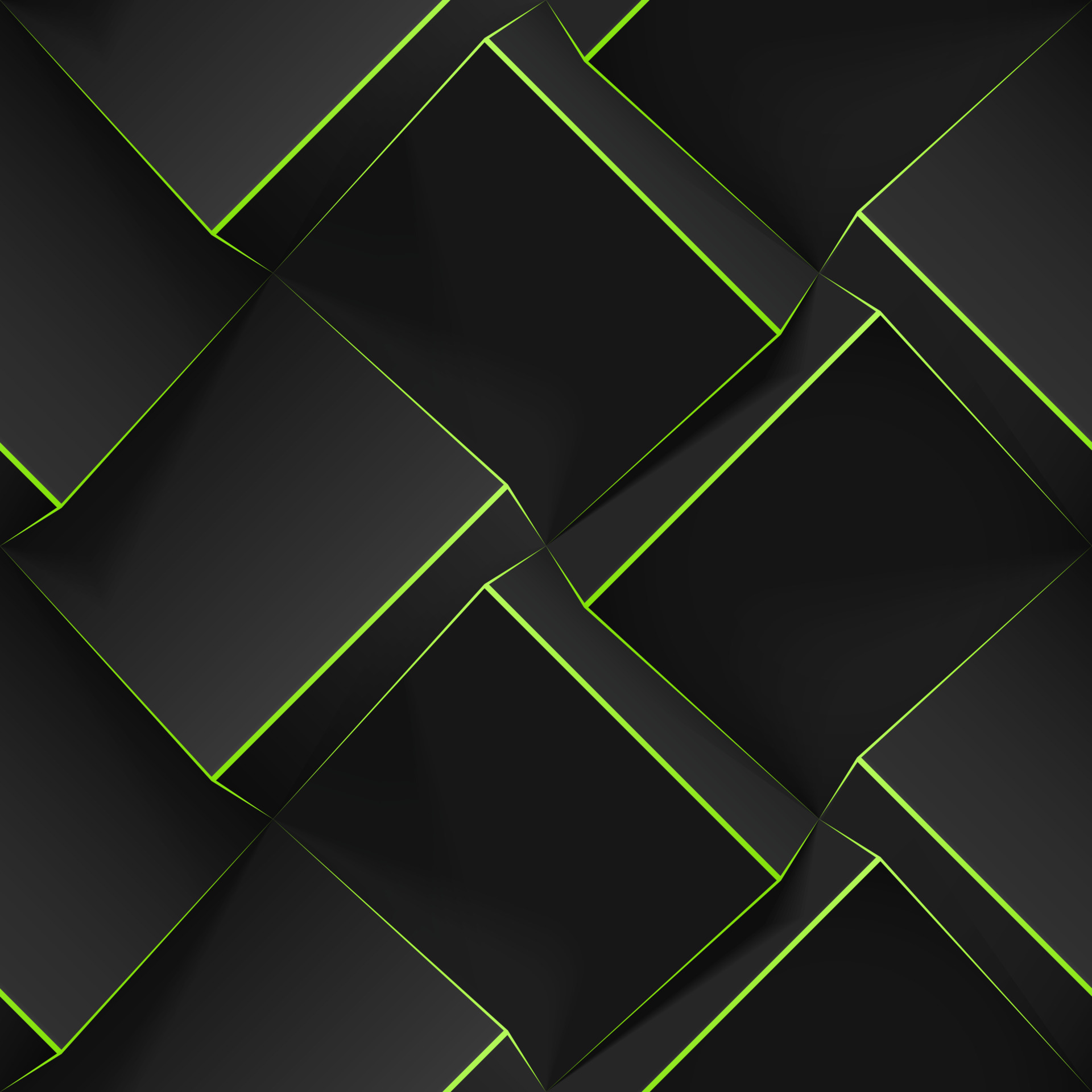 Dark Seamless Geometric Pattern Realistic 3d Cubes With Thin Green Lines Vector Template For