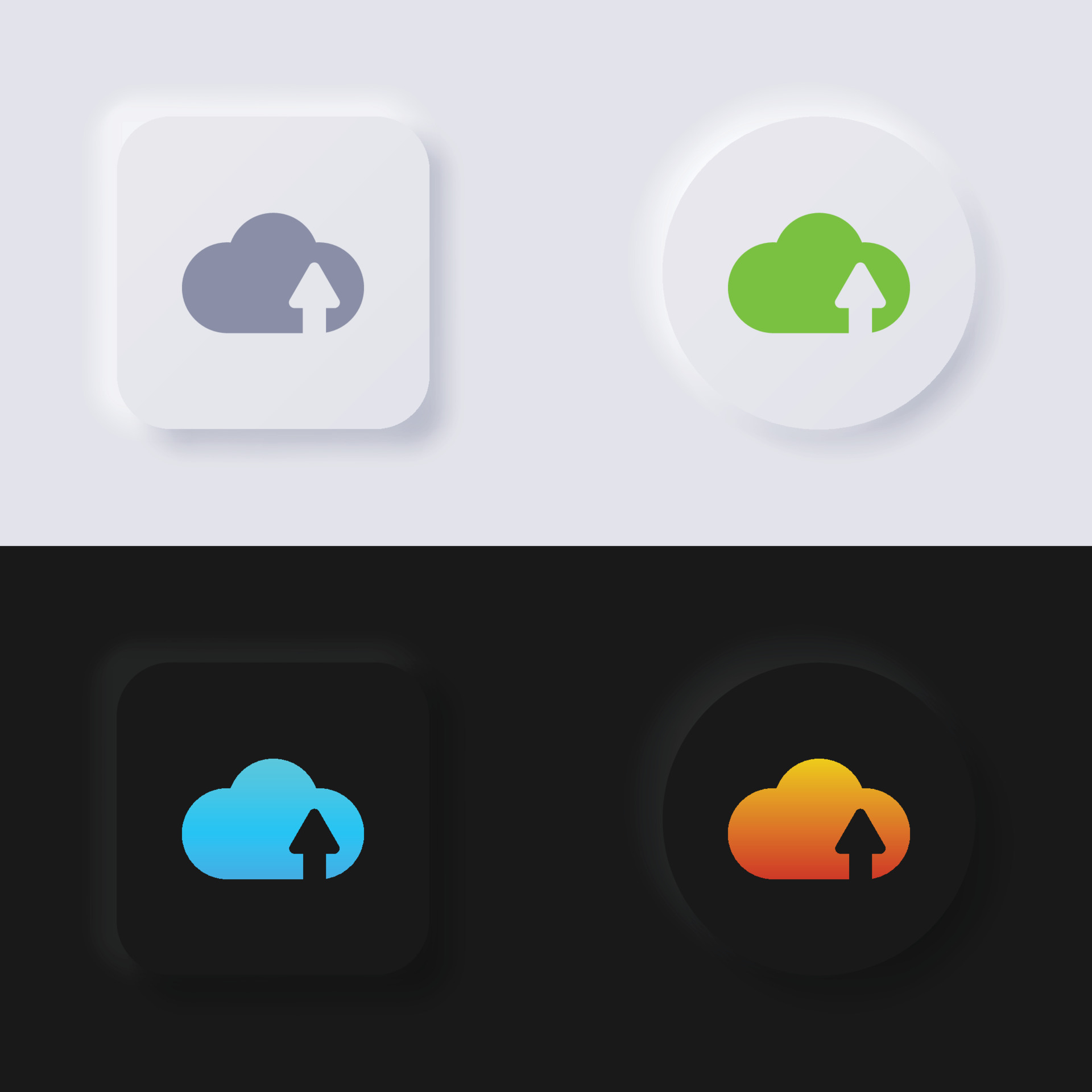 Cloud upload icon set, Multicolor neumorphism button soft UI Design for Web design, Application ...