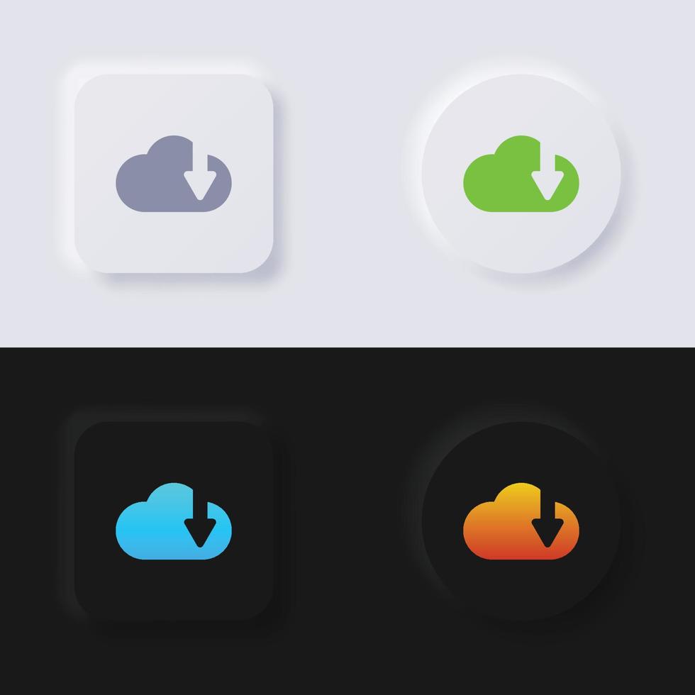 Cloud Download Icon Set Multicolor Neumorphism Button Soft Ui Design For Web Design