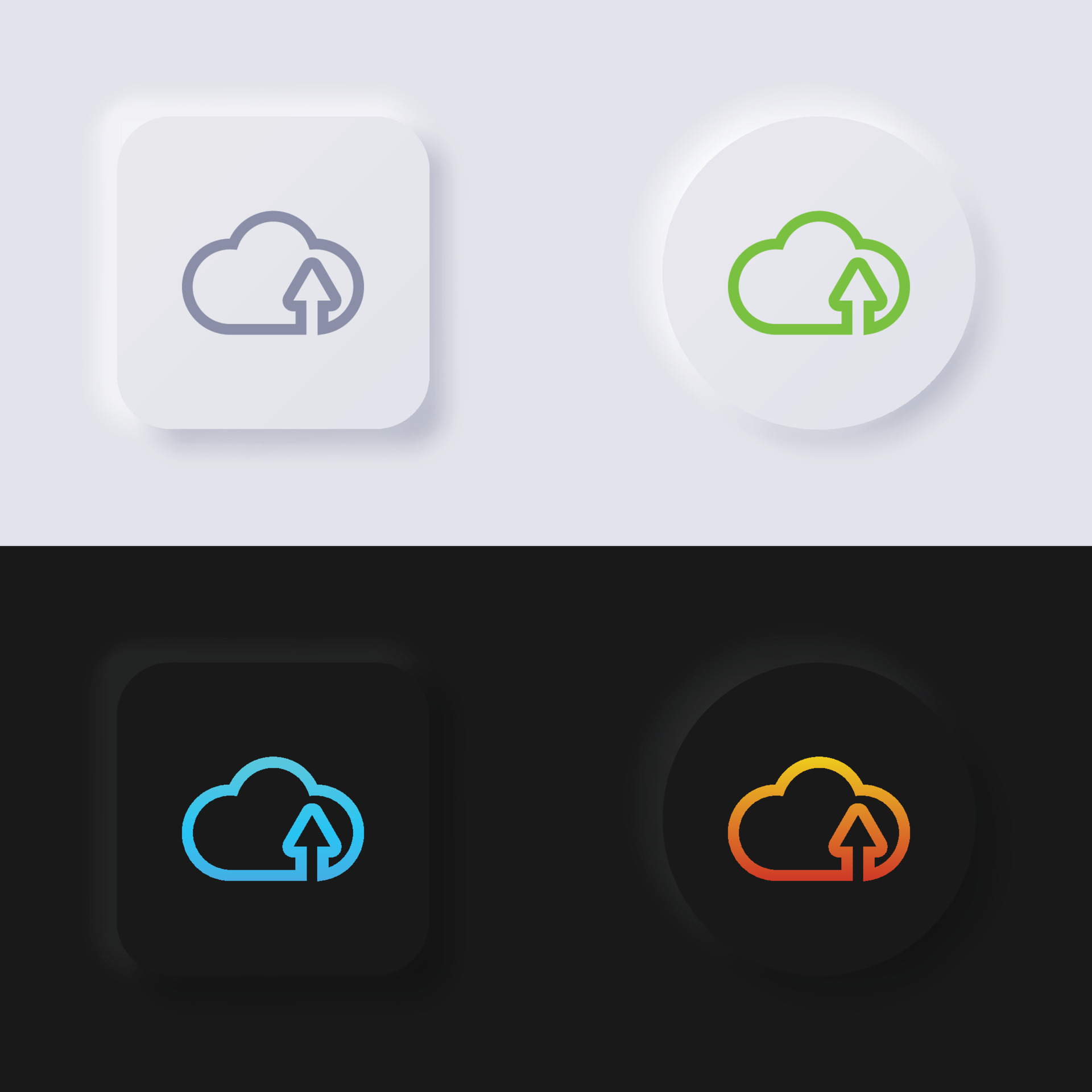 Cloud Upload Icon Set Multicolor Neumorphism Button Soft Ui Design For