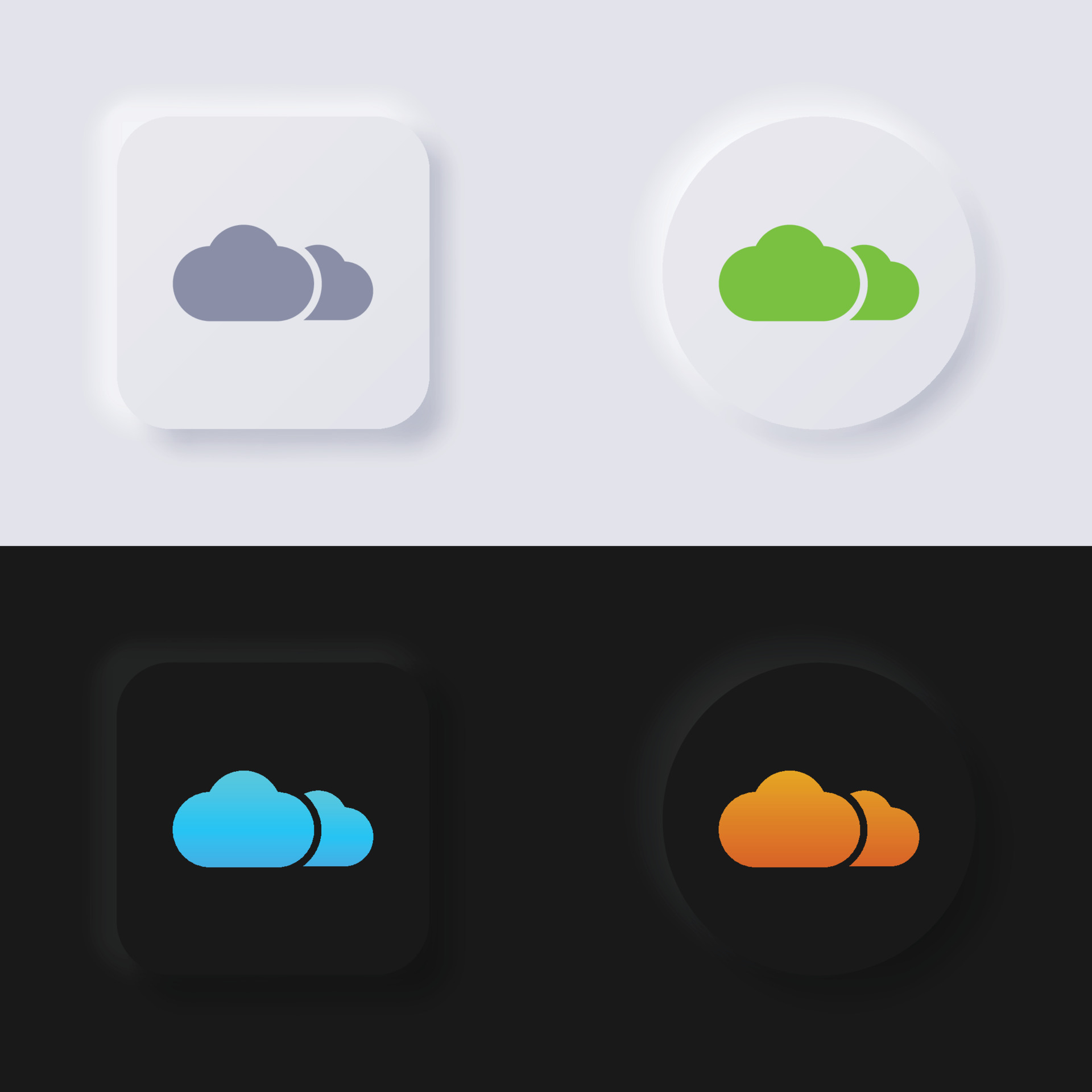 Cloud icon set, Multicolor neumorphism button soft UI Design for Web ...