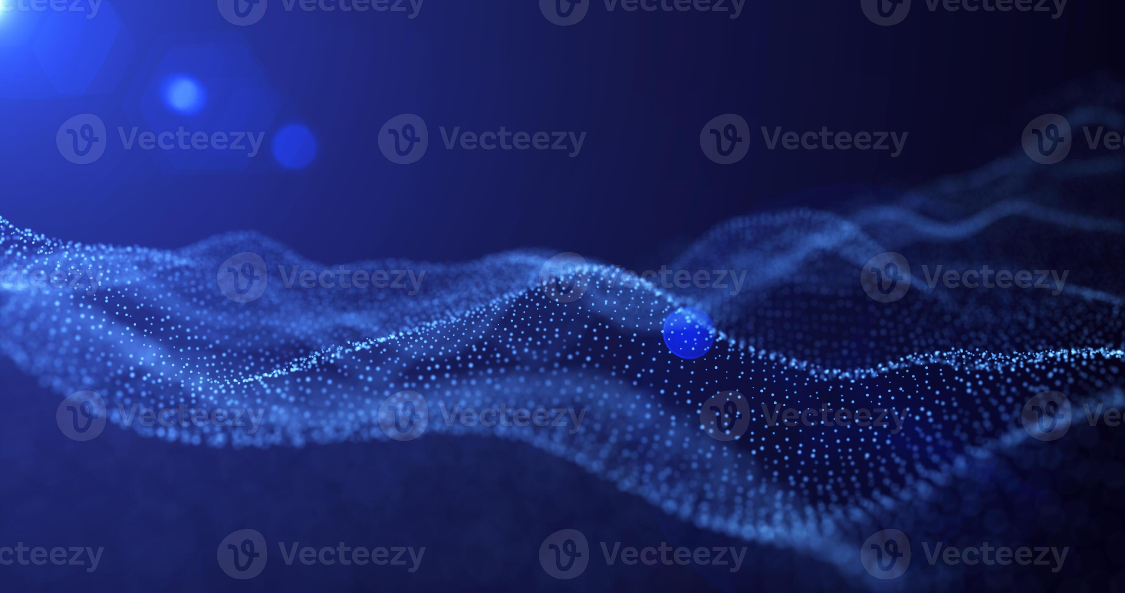 Futuristic abstract blue glowing wave lines from dots and particles of ...