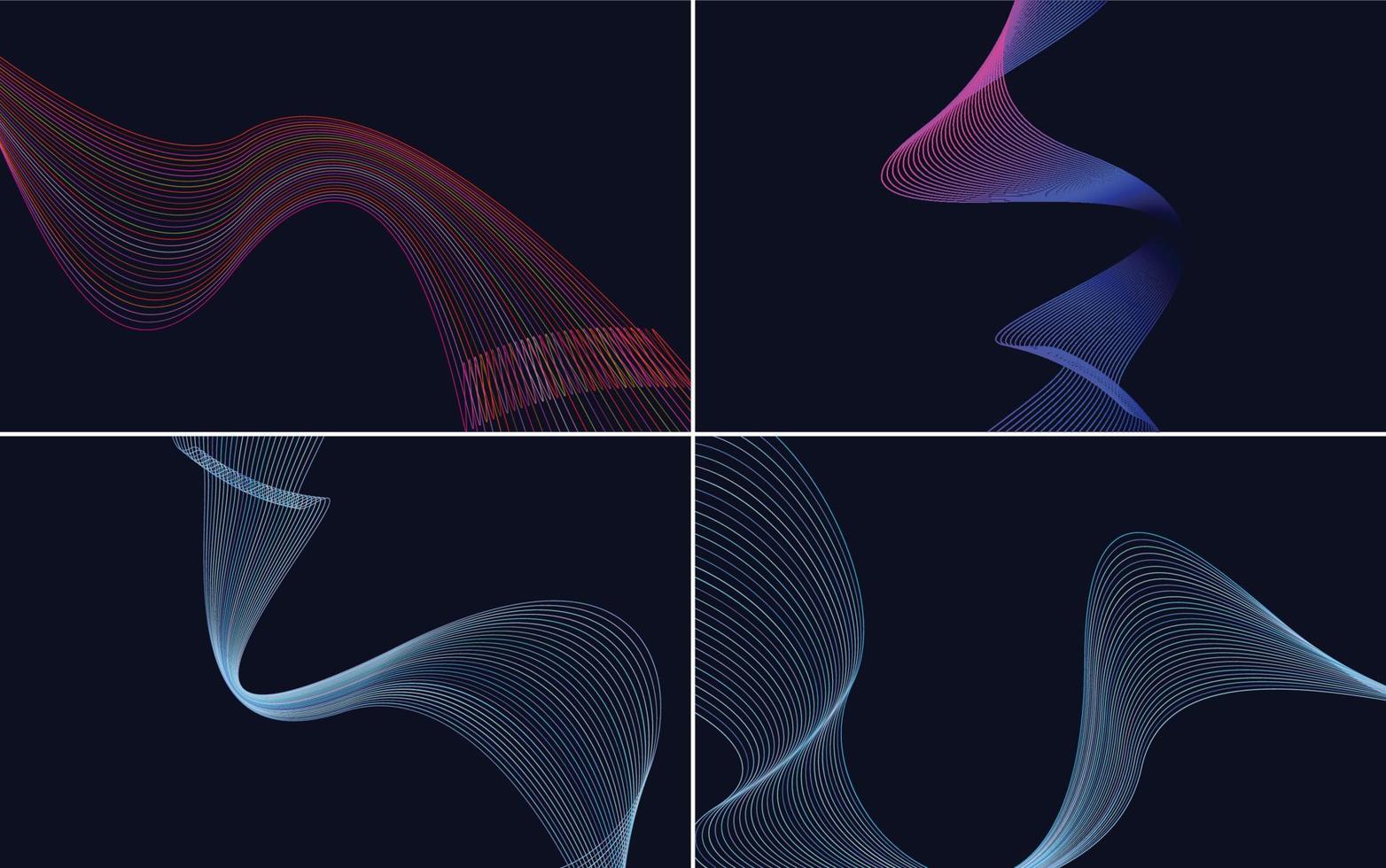 Set of 4 geometric wave pattern background Abstract waving line ...
