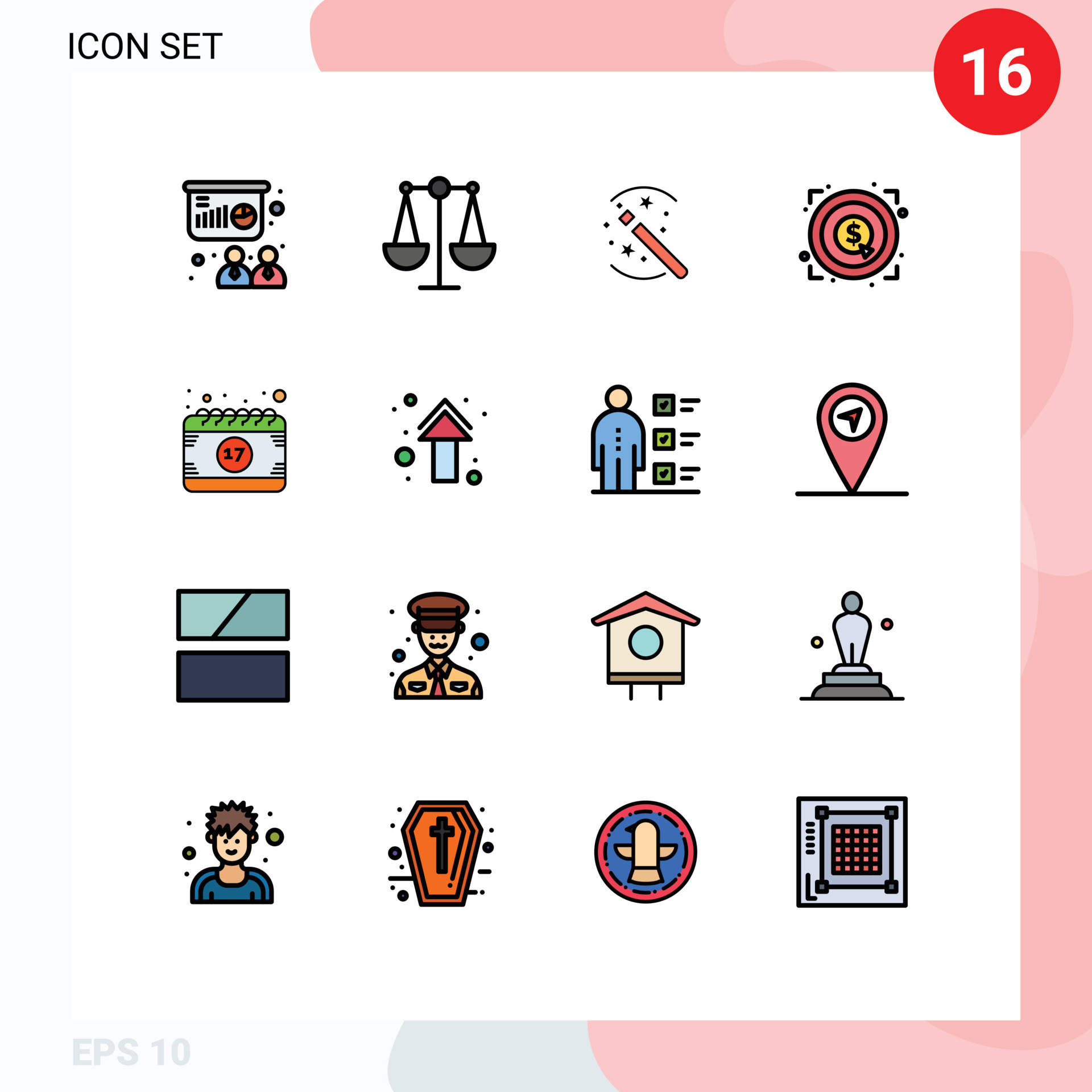 Set Of 16 Modern Ui Icons Symbols Signs For Event Calendar Solution Target Achievement Editable