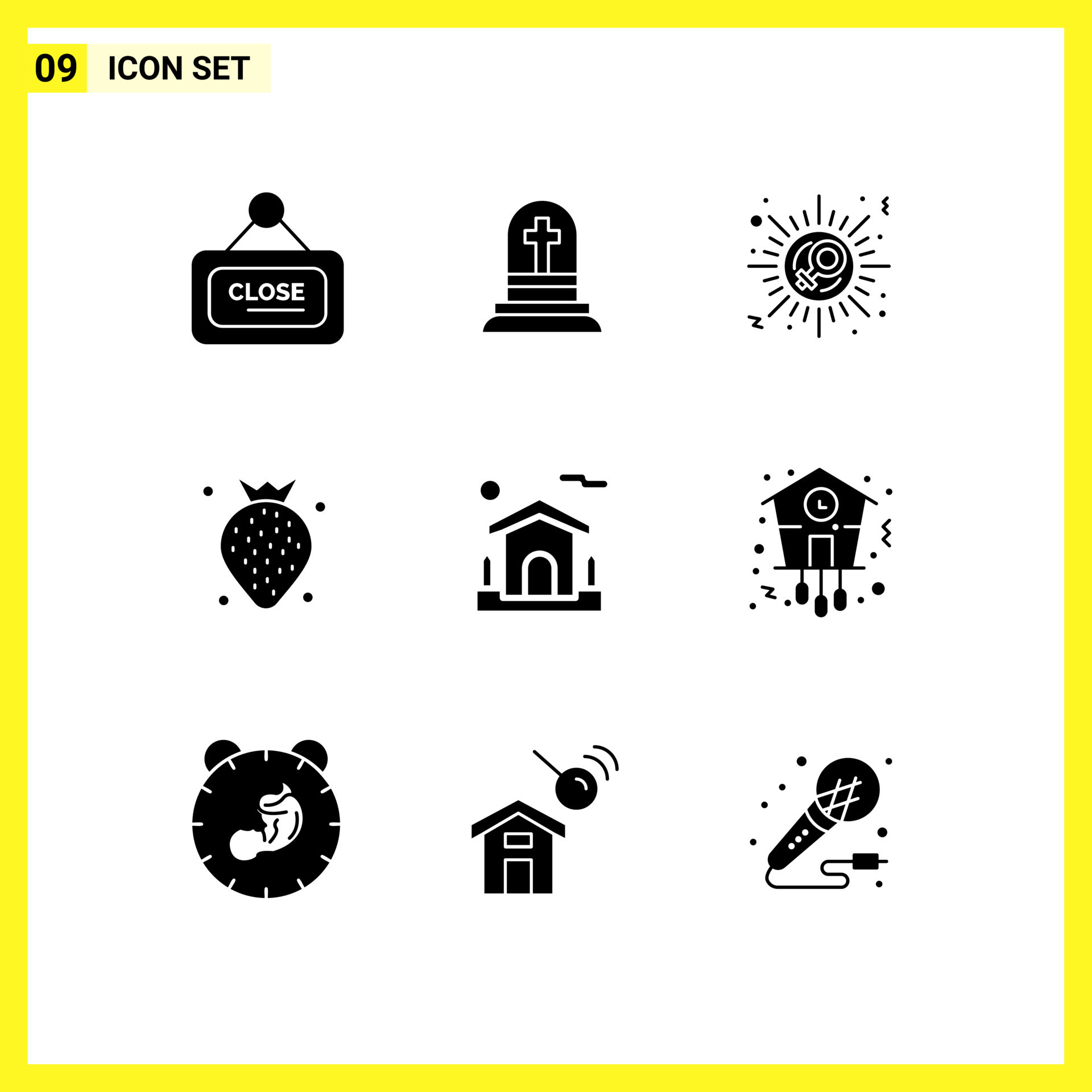 Set Of 9 Commercial Solid Glyphs Pack For House Berry Sex Fruit Strawberry Editable Vector