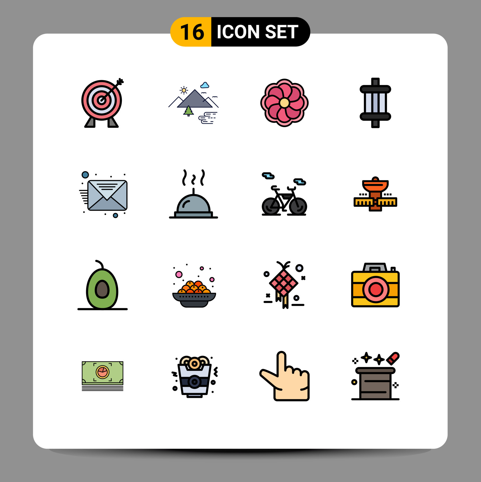 User Interface Pack Of 16 Basic Flat Color Filled Lines Of Inbox Tools Sun Components Auto