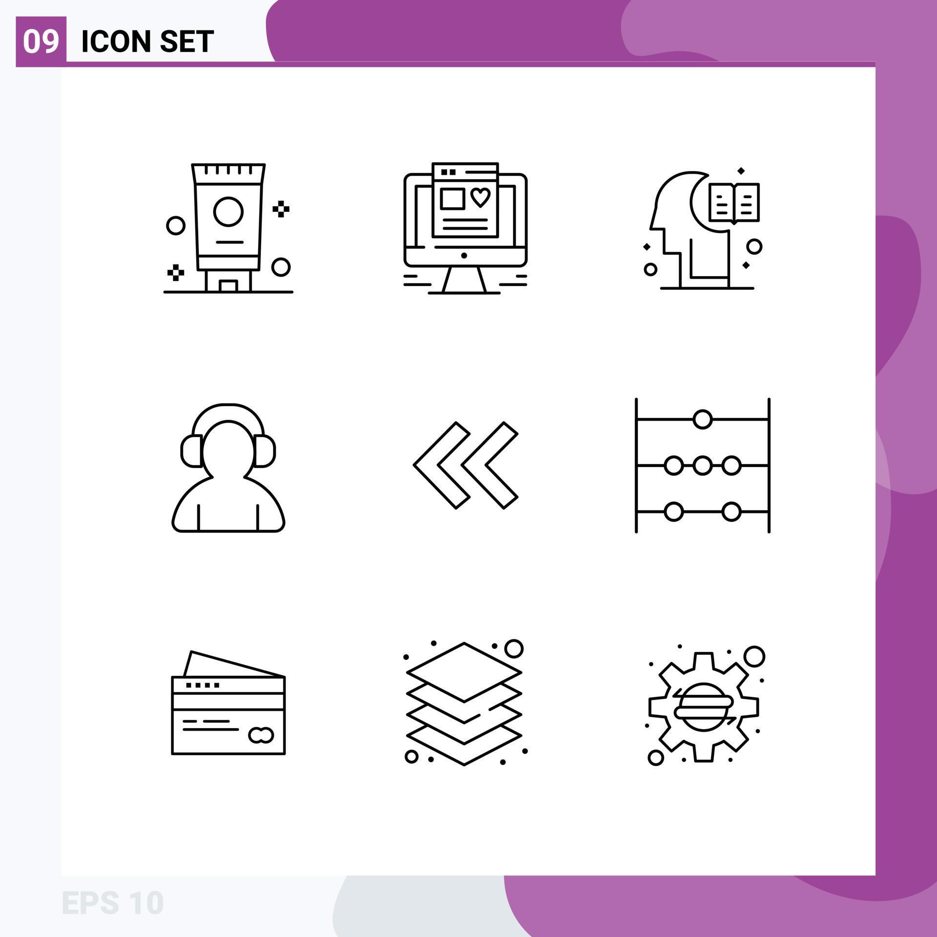 Set Of 9 Vector Outlines On Grid For Abacus Arrows Hemisphere Arrow Man Editable Vector Design