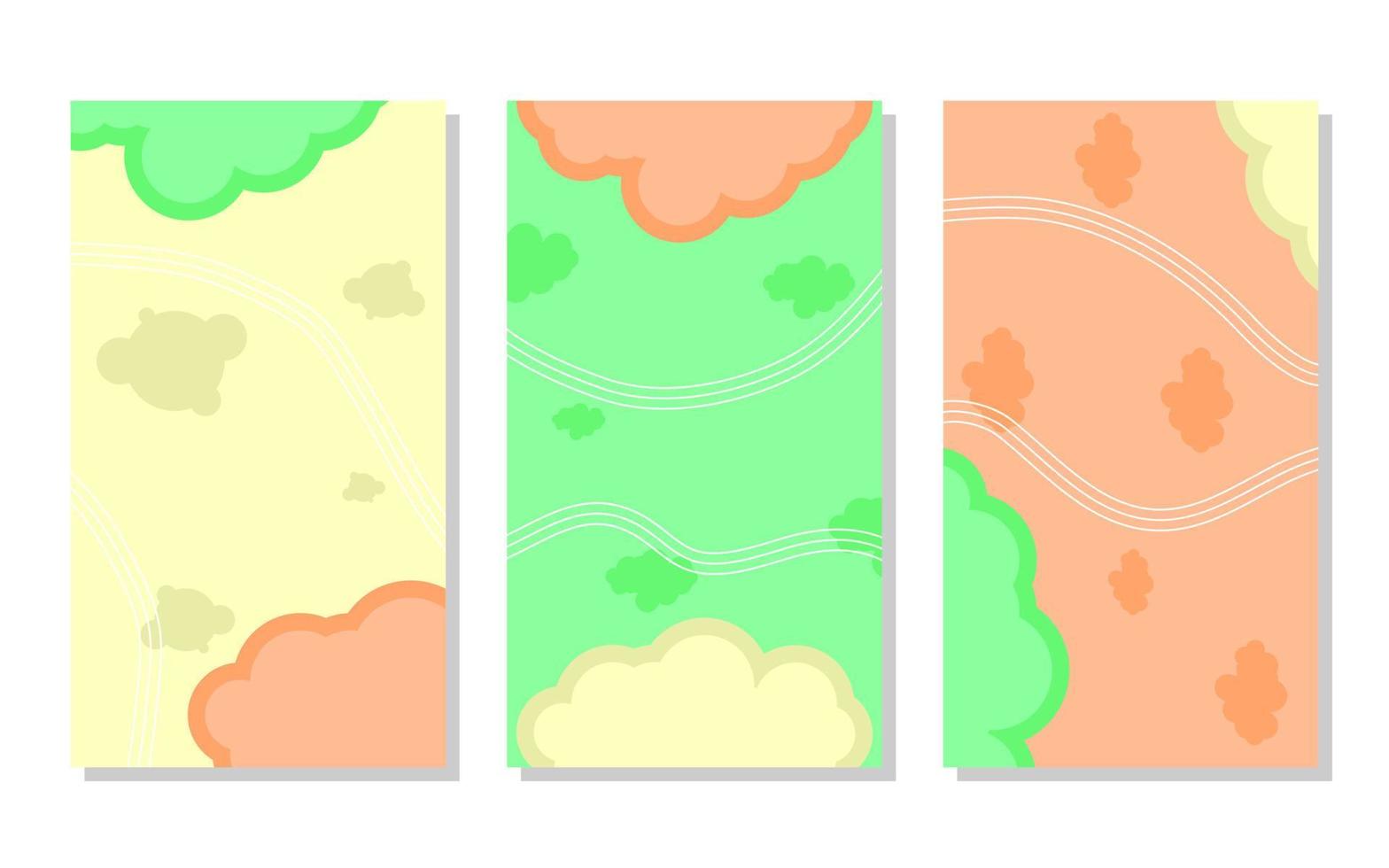 Set Of Green Soft Yellow And Orange Abstract Portrait Background With Cloud Shapes And Wave
