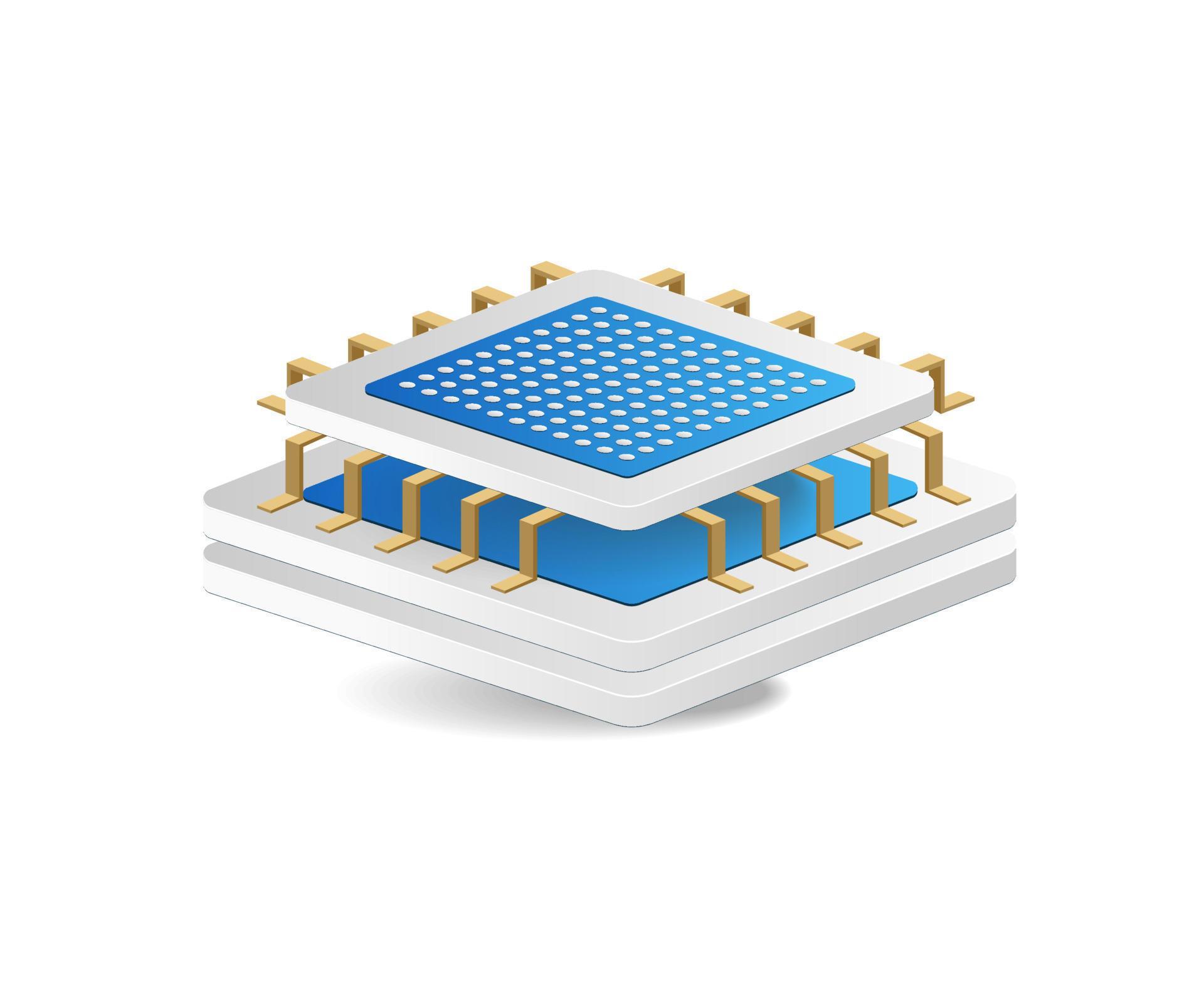 Flat isometric 3d illustration of computer network processor chip ...