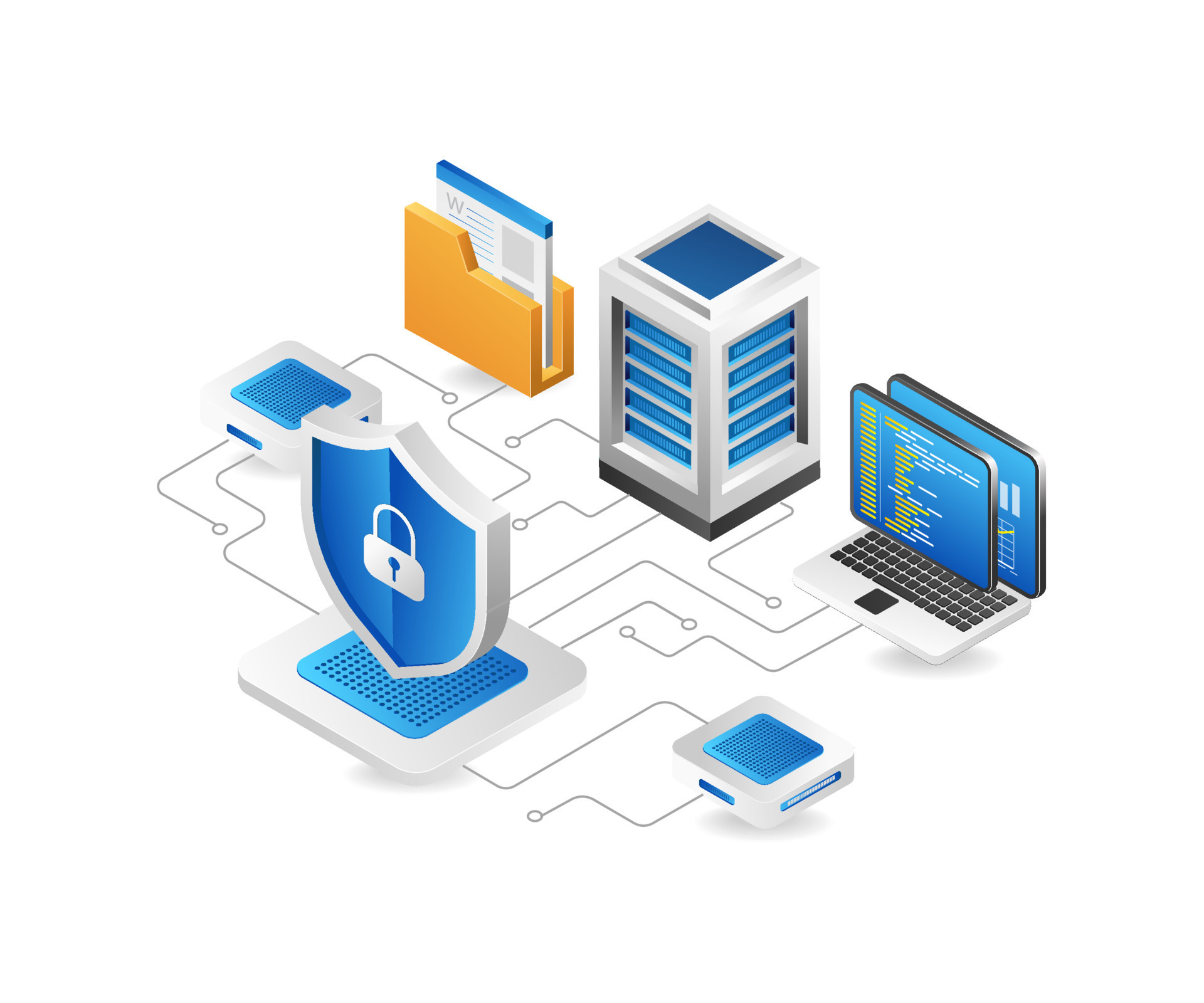 Flat Isometric 3d Illustration Server Computer Cloud Security Network