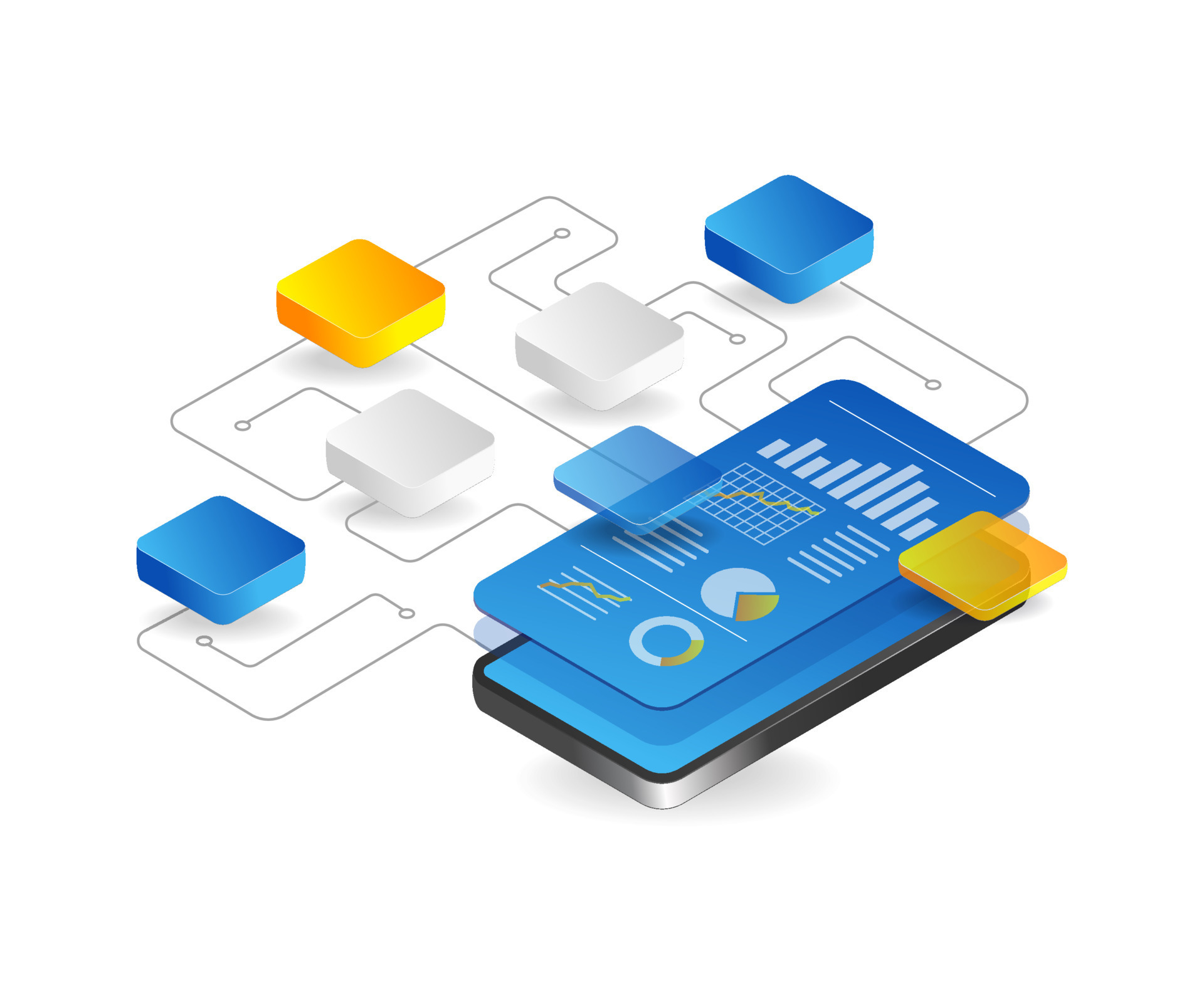 Flat isometric 3d illustration smartphone network application maintain analysis concept 16716722 ...