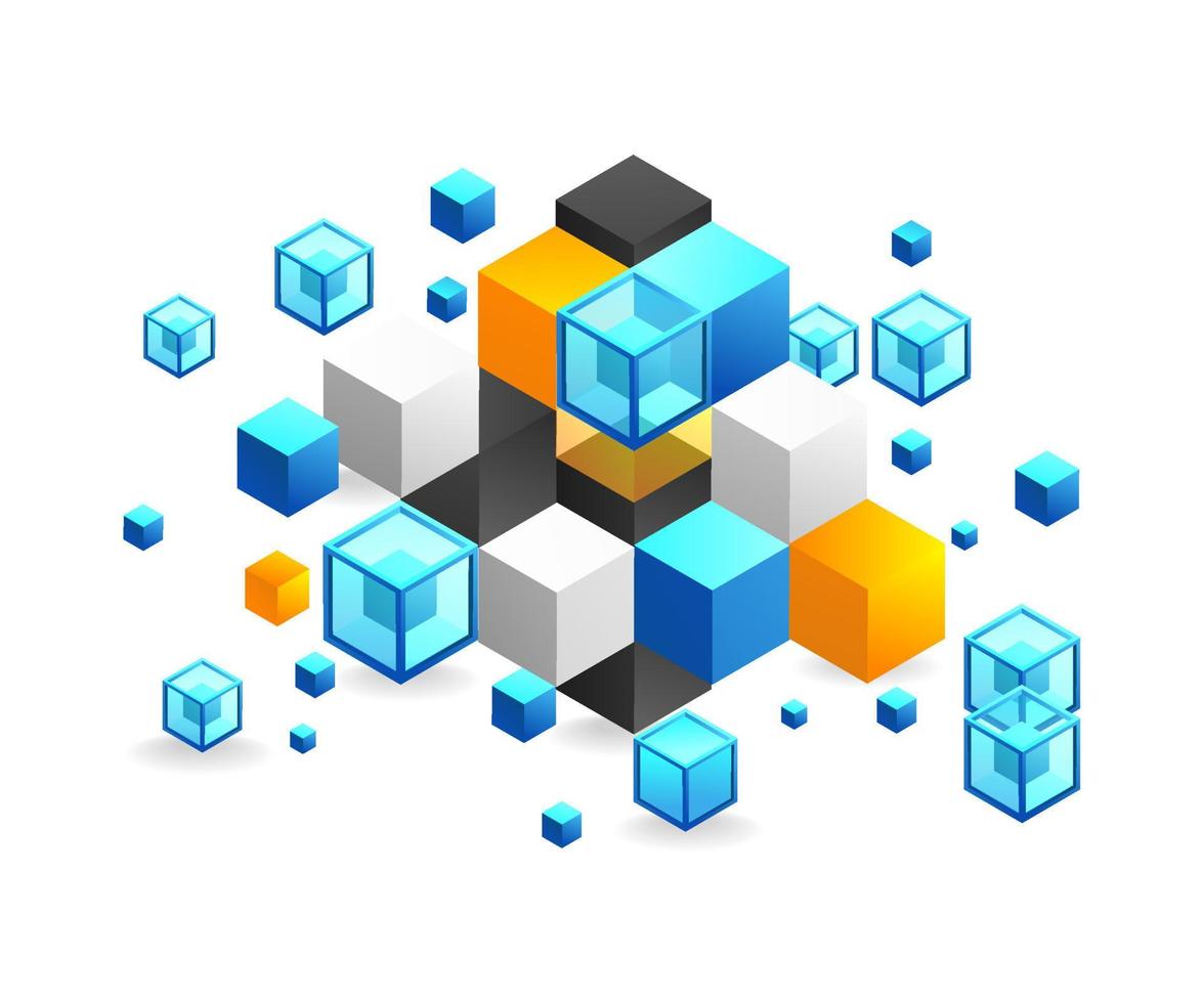 Flat Isometric 3d Illustration Blockchain Technology Concept Abstract Background 16716727 Vector