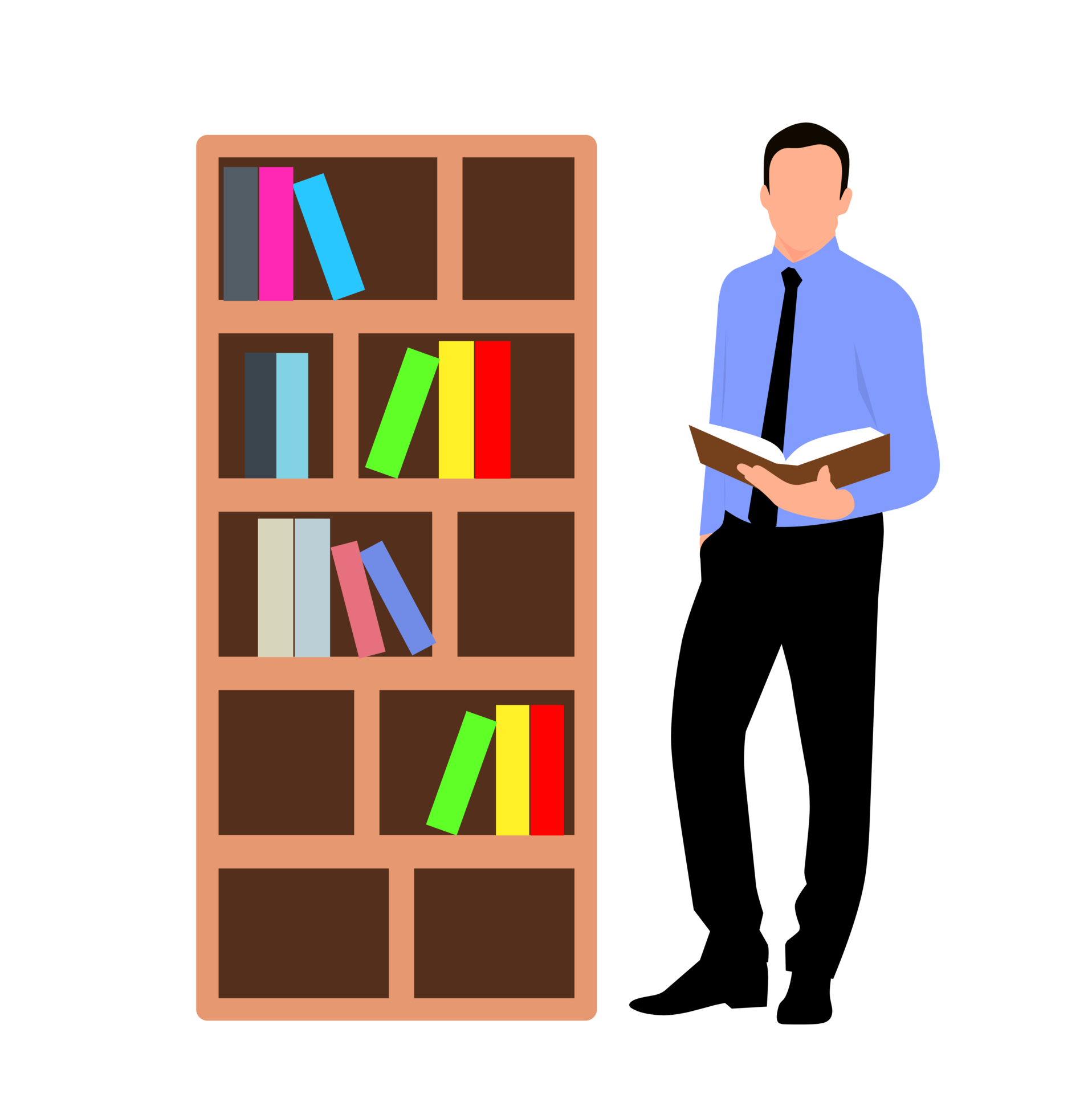 Man reading book beside bookshelf 16717556 PNG