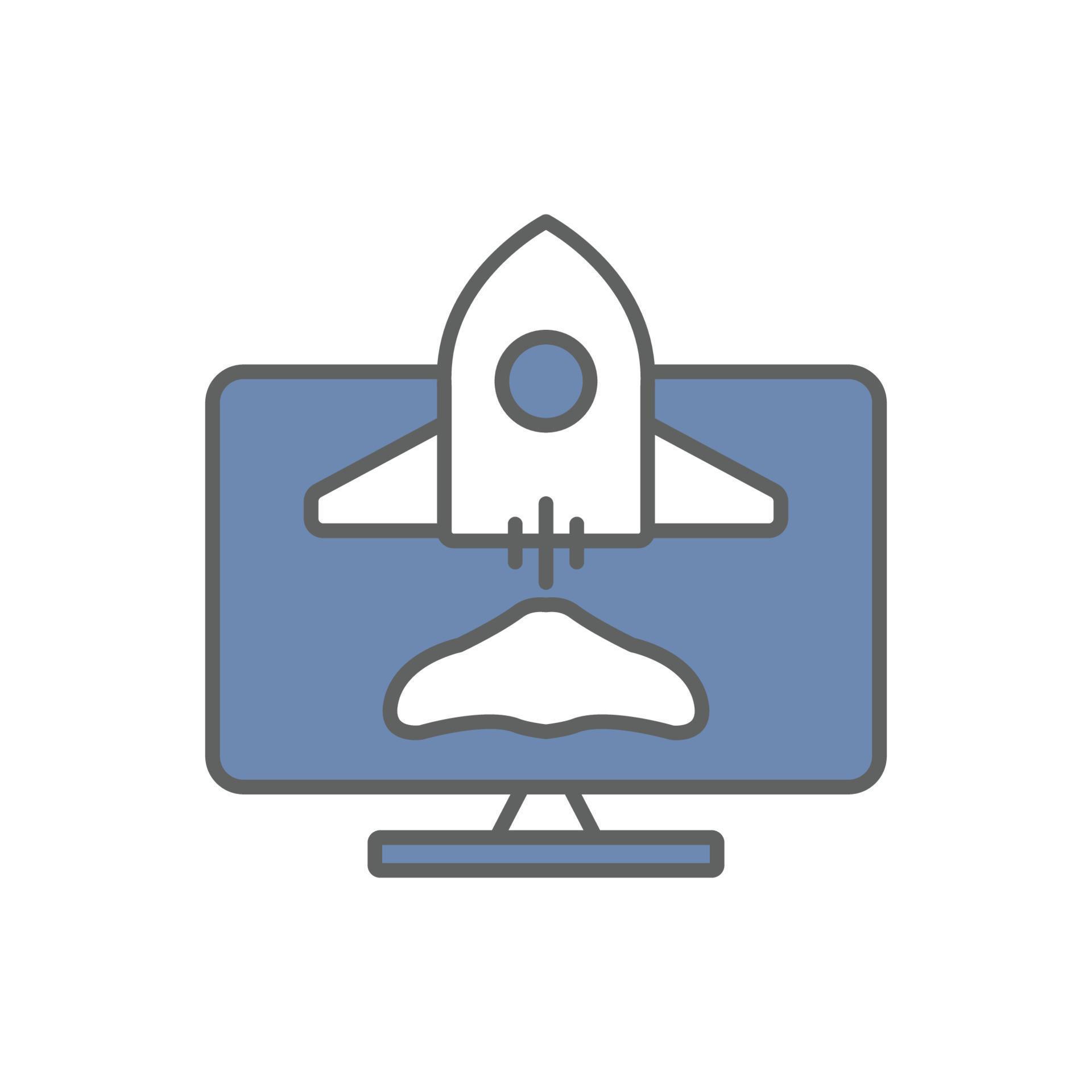 Monitor screen icon Illustration with rocket. suitable for start up icon. icon related to ...