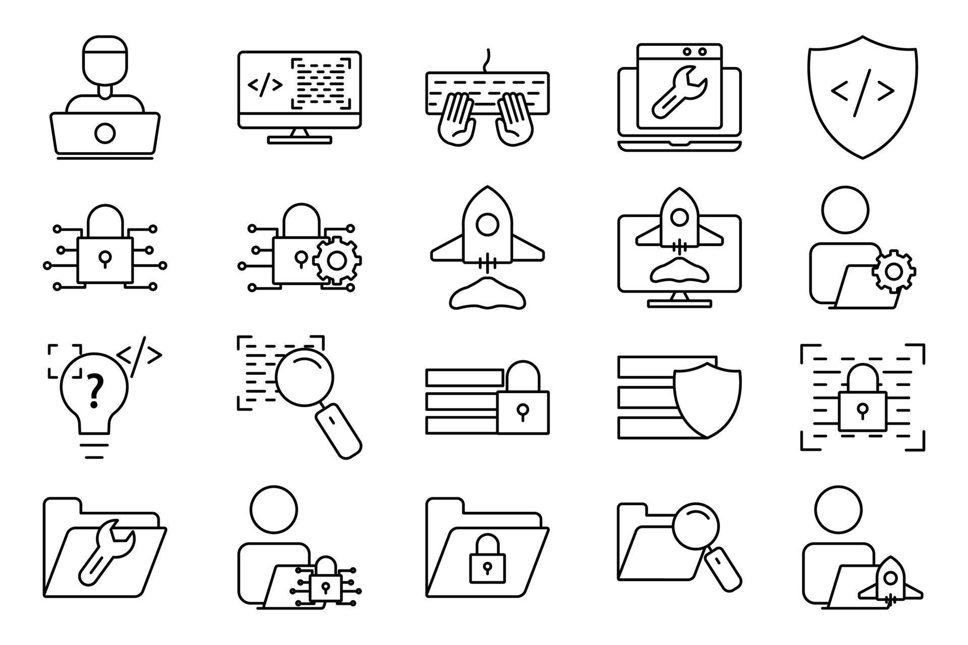 Developer illustration icon set. Line icon style. icon related to web ...