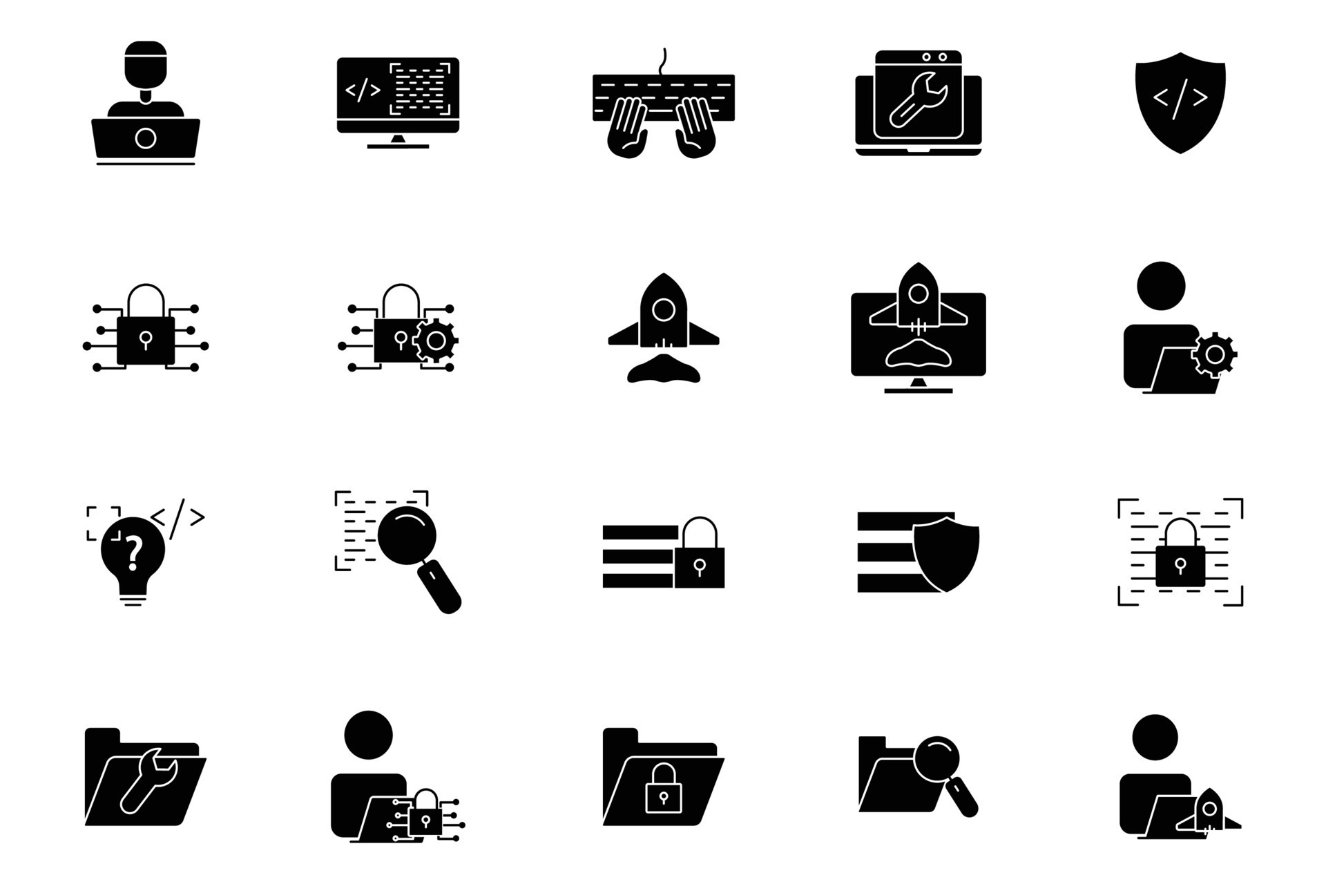 Developer illustration icon set. Glyph icon style. icon related to web ...