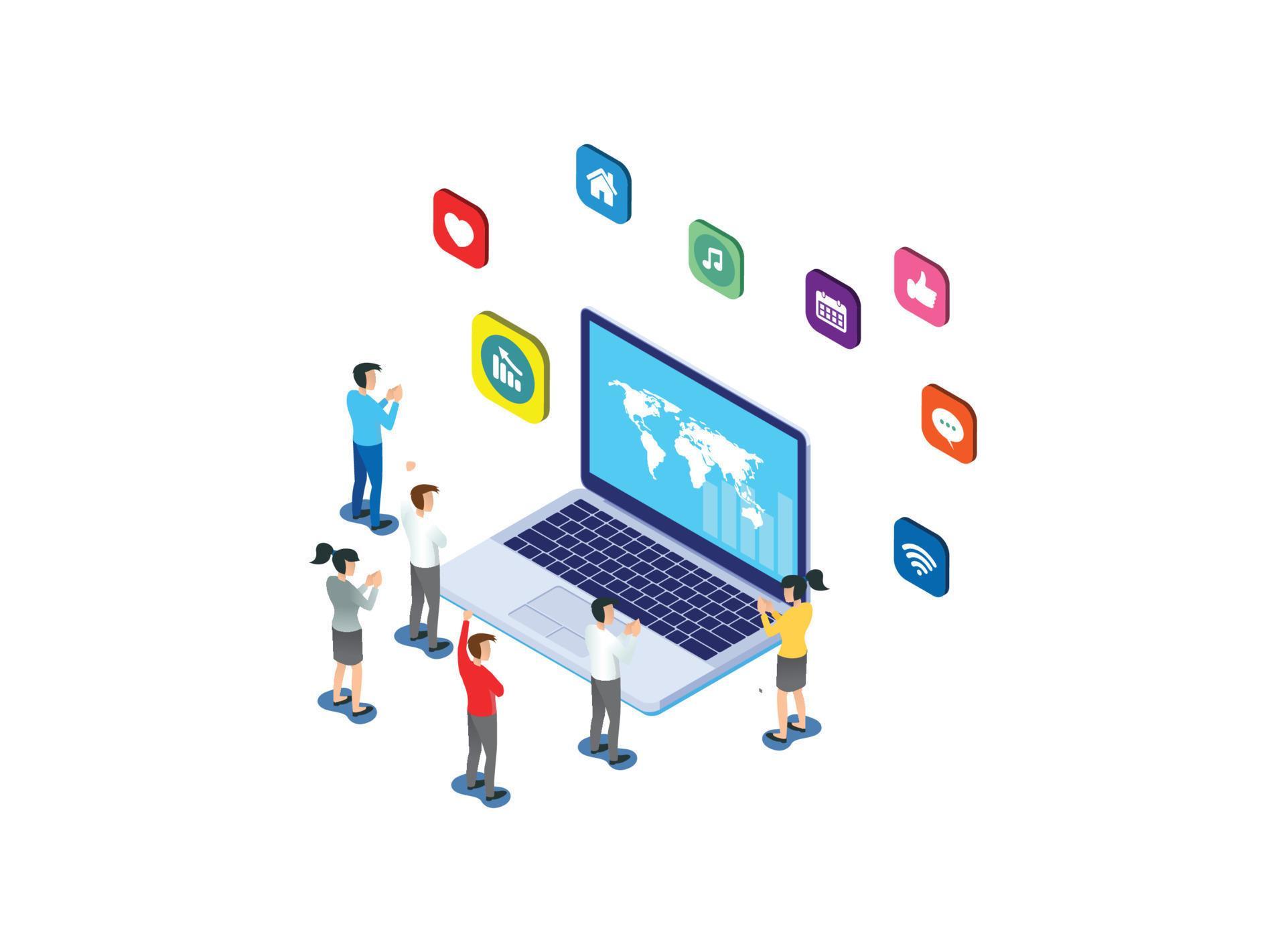 Modern Isometric Social Media Marketing Illustration, Suitable for ... Modern Isometric Social Media Marketing Illustration, Suitable for ...