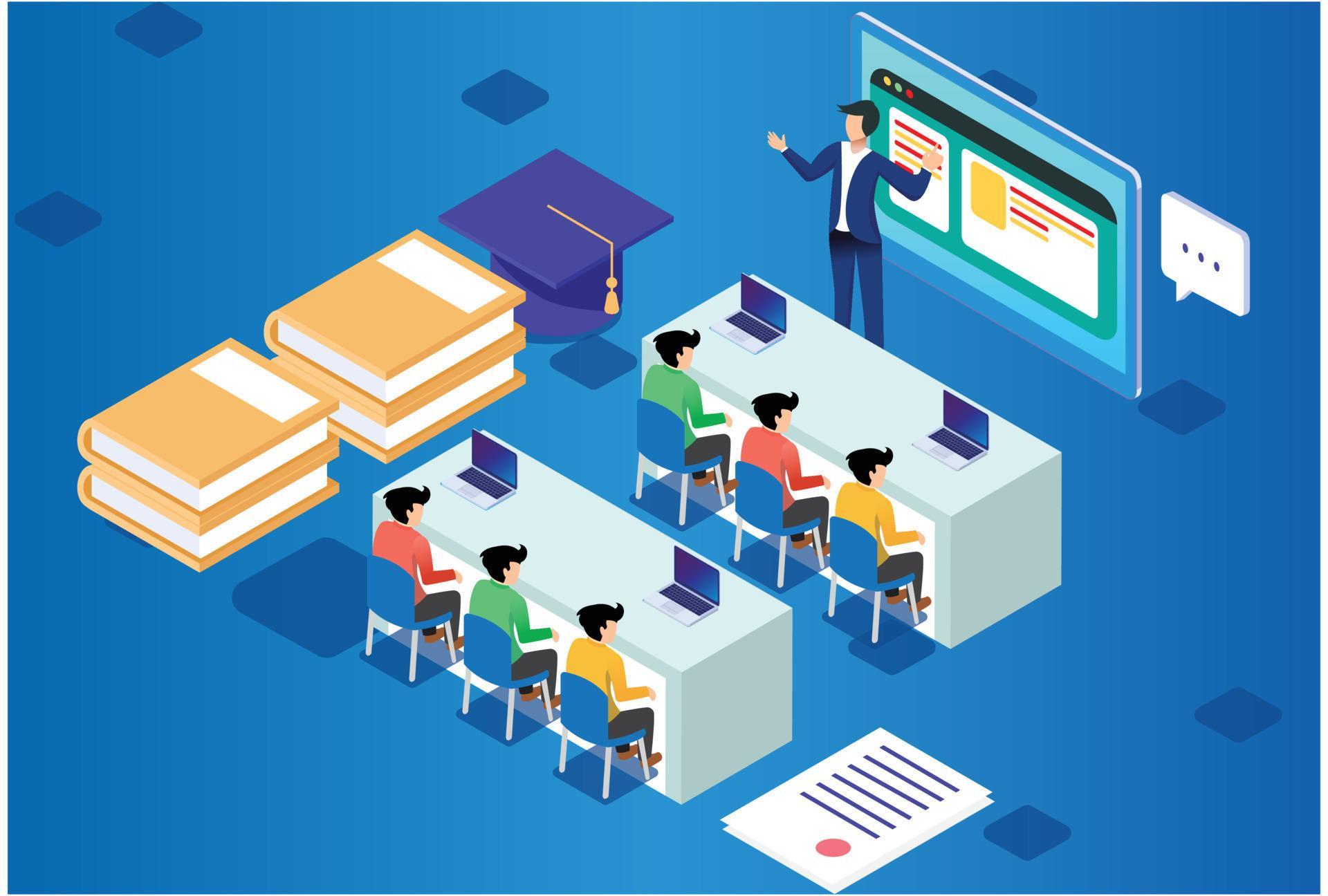 Isometric Modern Smart E-Learning Technology Illustration, Suitable for ...