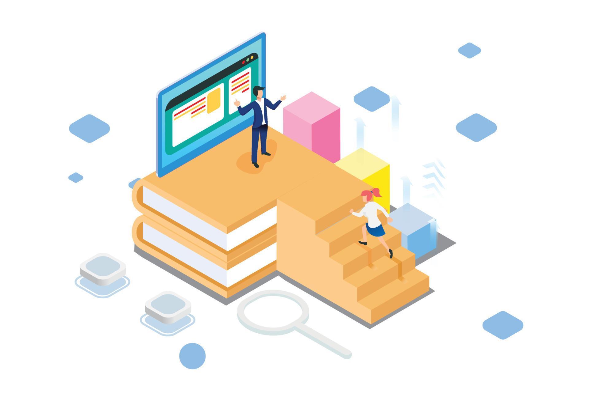 Isometric Modern Smart E-Learning Technology Illustration, Suitable for ...