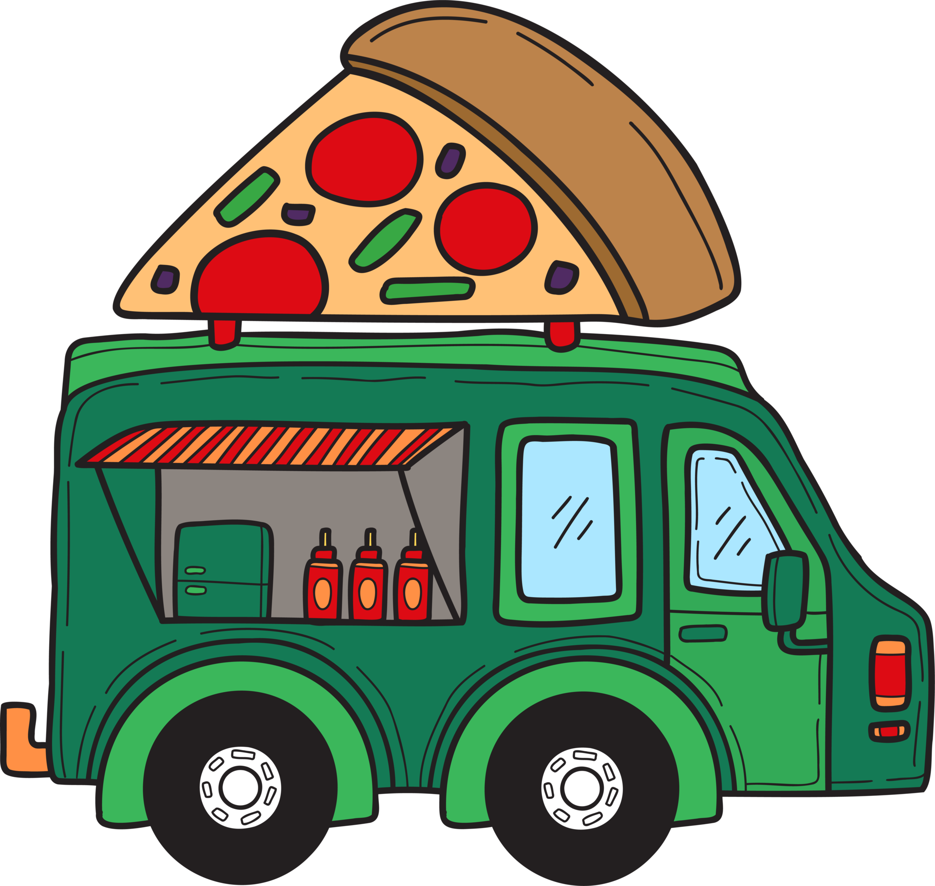 Hand Drawn Food Truck And Pizza Illustration 16733037 Png