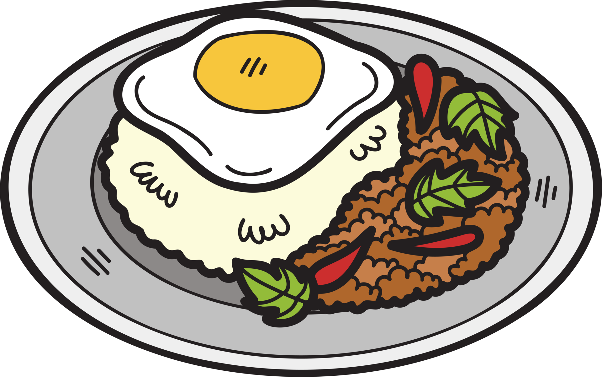 Hand Drawn Basil Fried Rice With Fried Egg Or Thai Food Illustration 16733204 Png