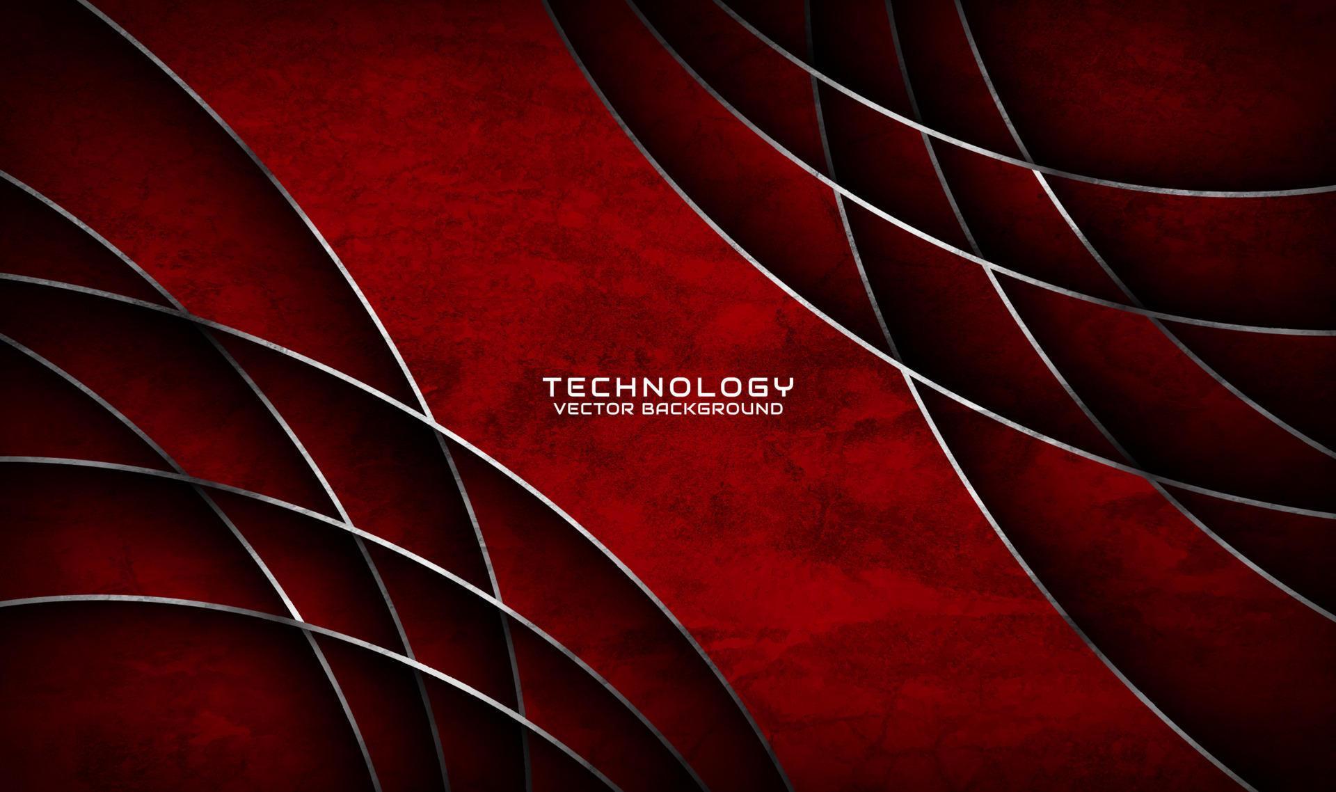 3D red rough grunge techno abstract background overlap layer on dark space with silver waves ...