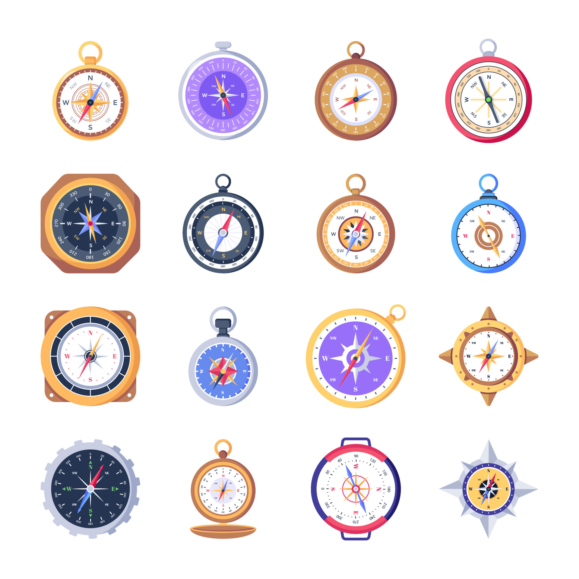 Pack of Flat Compass Vectors 16745020 Vector Art at Vecteezy
