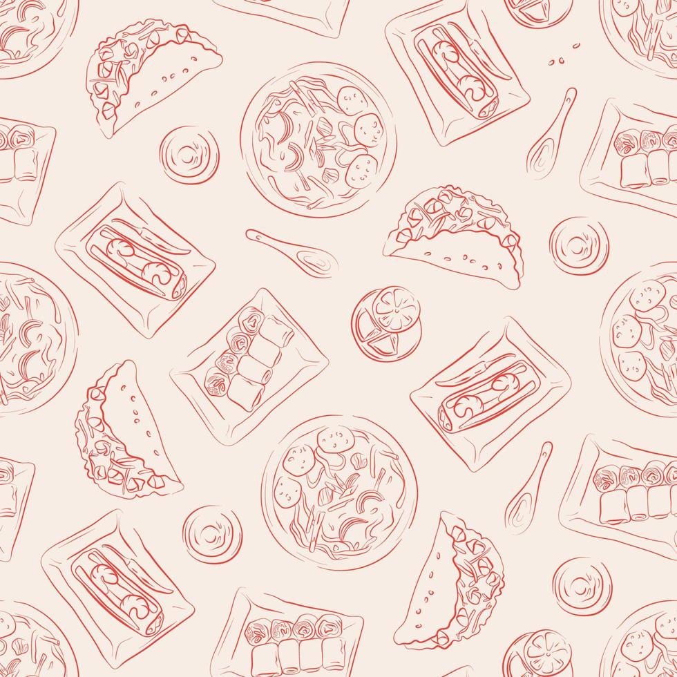 Seamless Pattern With Hand Drawn Asian Food 16746950 Vector Art At Vecteezy