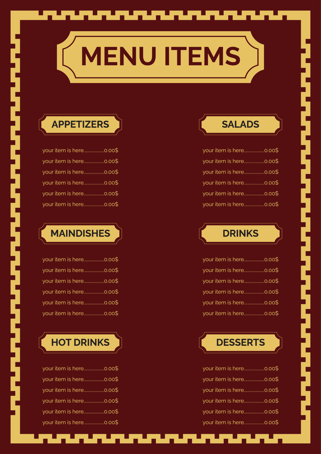 Food Brochure Trifold Red Background List Menu Cafe Menu Restaurant Brochure Food Design