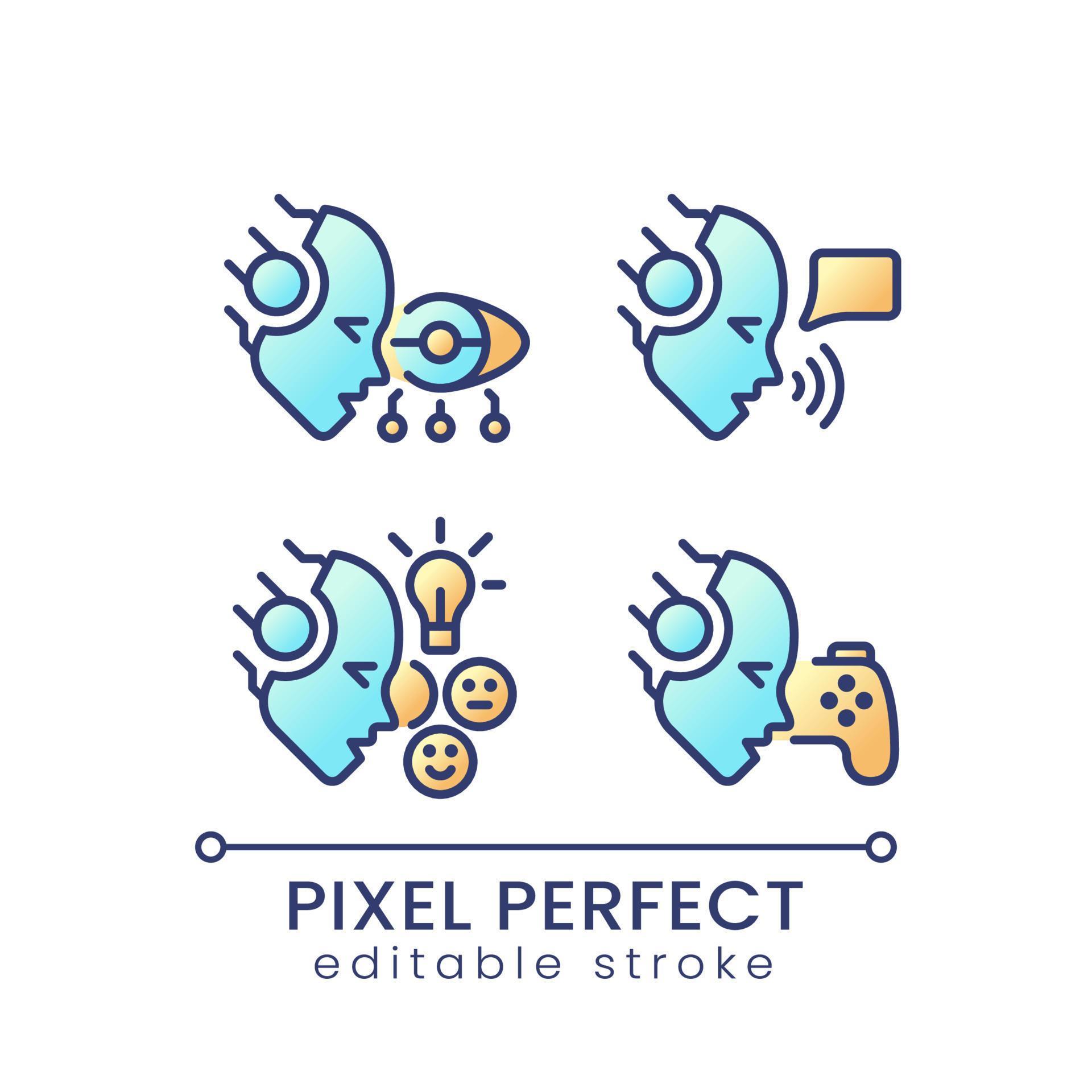 Artificial intelligence benefits pixel perfect color gradient icons set ... Artificial intelligence benefits pixel perfect color gradient icons set ...
