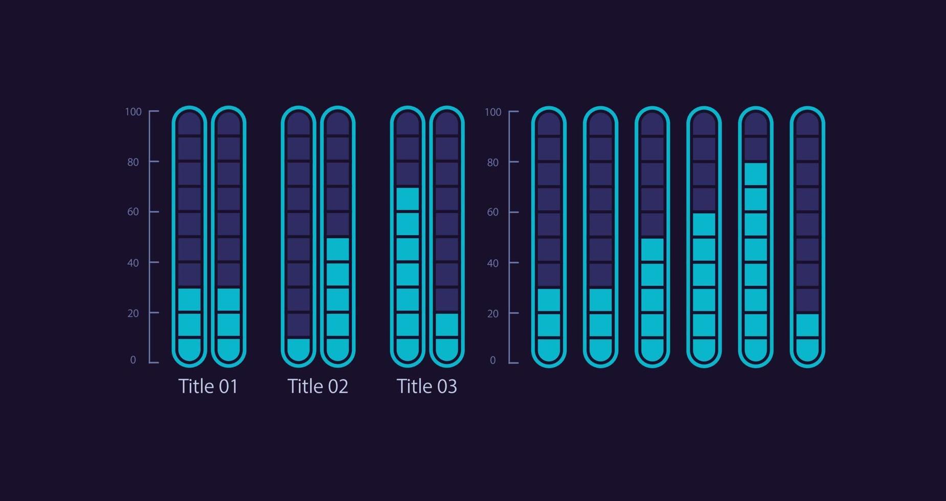 Vertical Progress Infographic Chart Design Template Set For Dark Theme