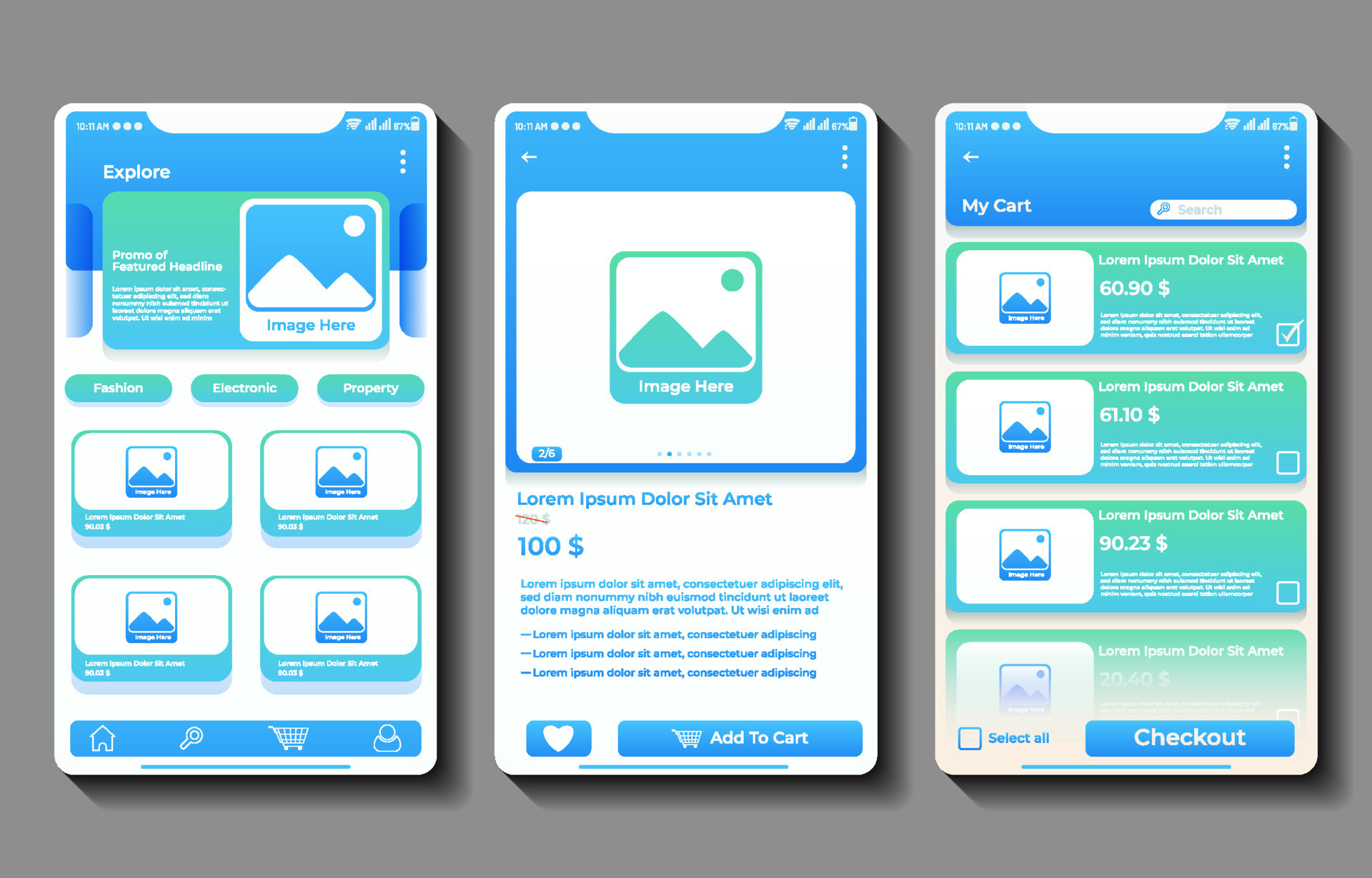 E Commerce Application Pages Mockups 16754108 Vector Art At Vecteezy