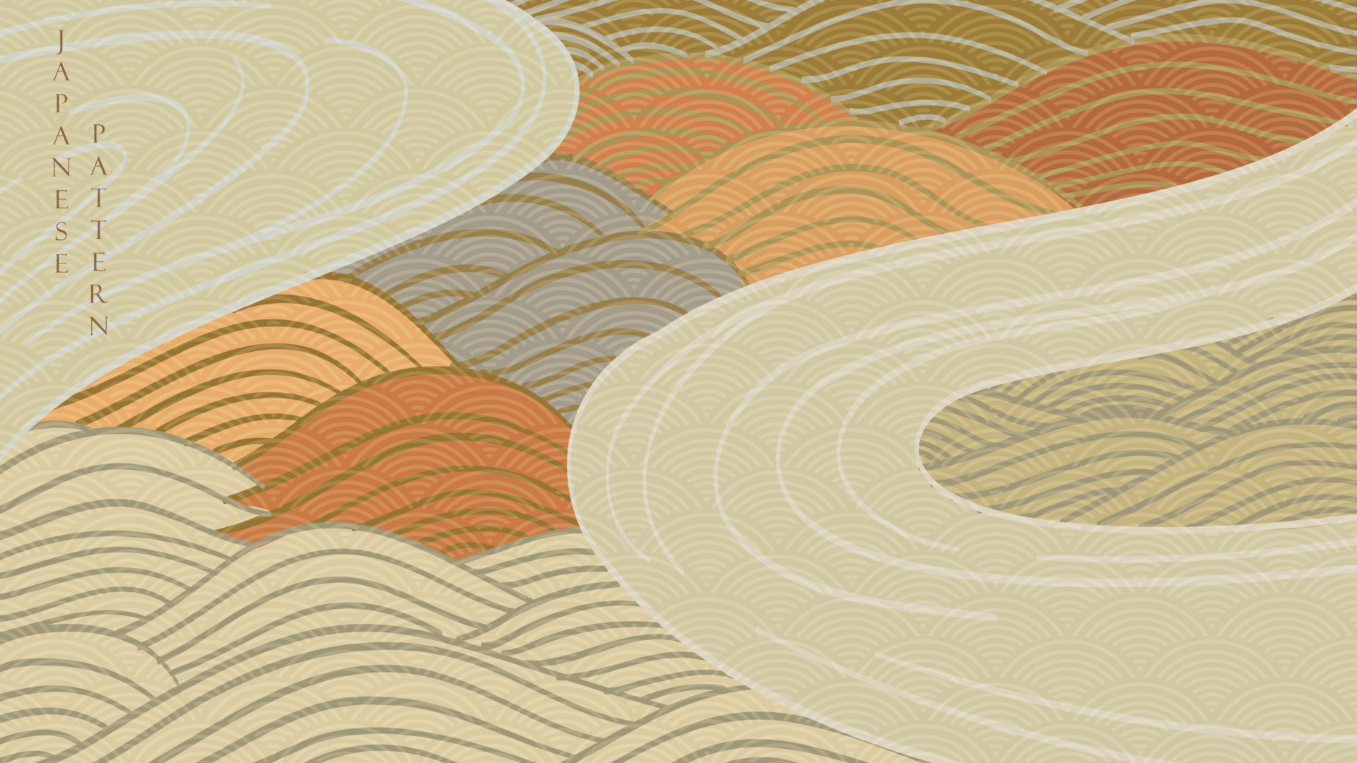 Hand Drawn Wave Background With Japanese Pattern Vector Line Banner With Geometric Element In