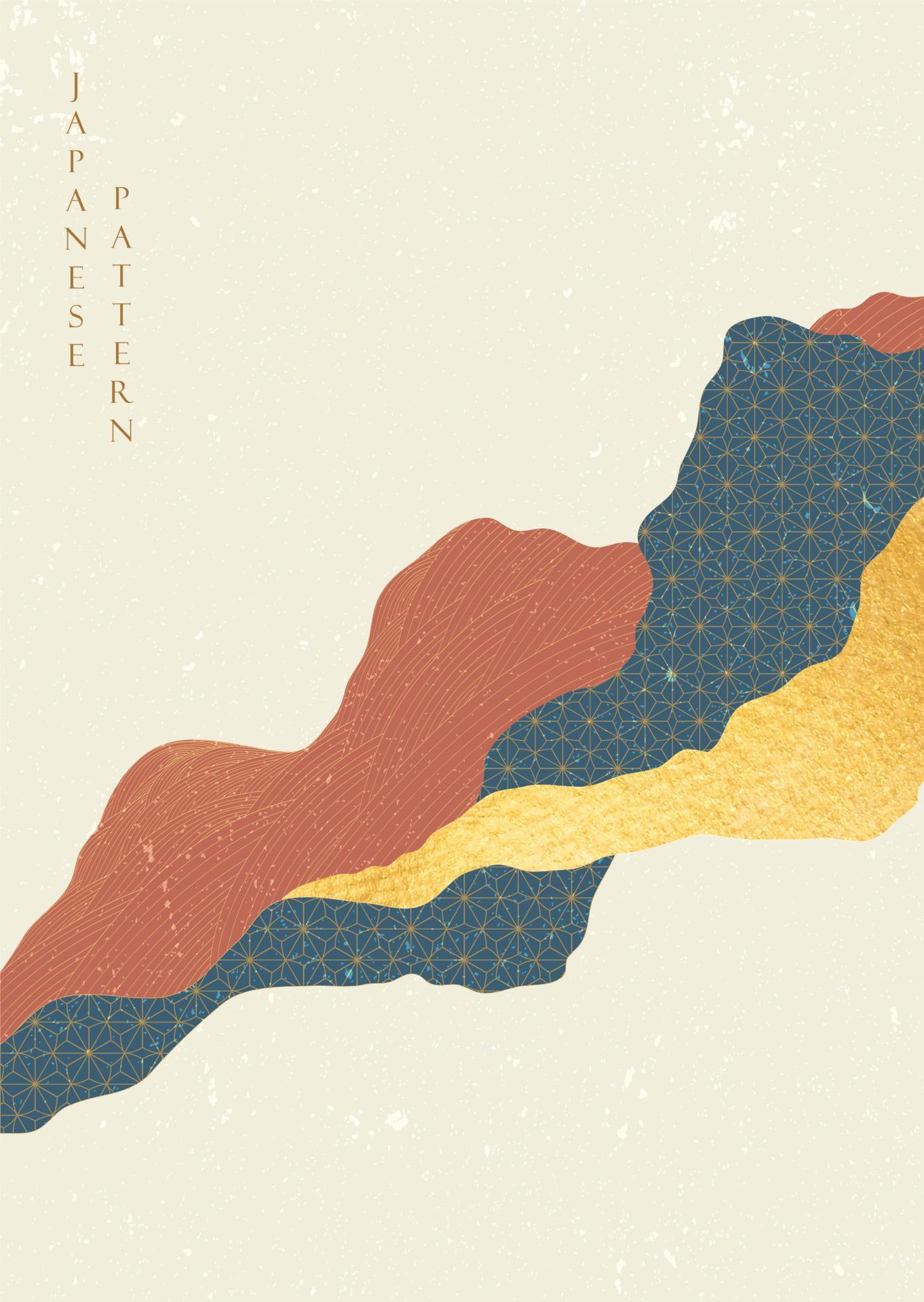 Japanese Pattern With Hand Drawn Wave Elements Vector Abstract Art Background With Line