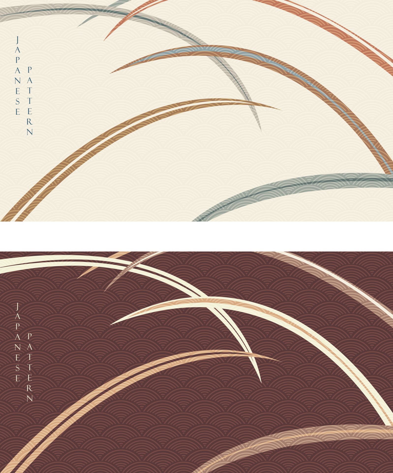Japanese Background With Leaves Pattern Vector Abstract Art Banner With Curve Elements In