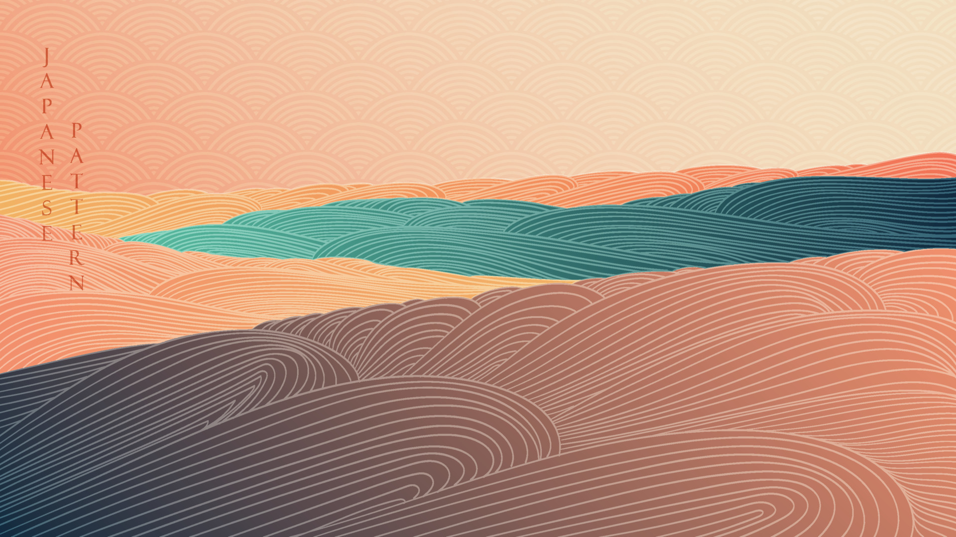 Abstract Background With Japanese Wave Pattern Vector Hand Draw Line Texture Banner With Art