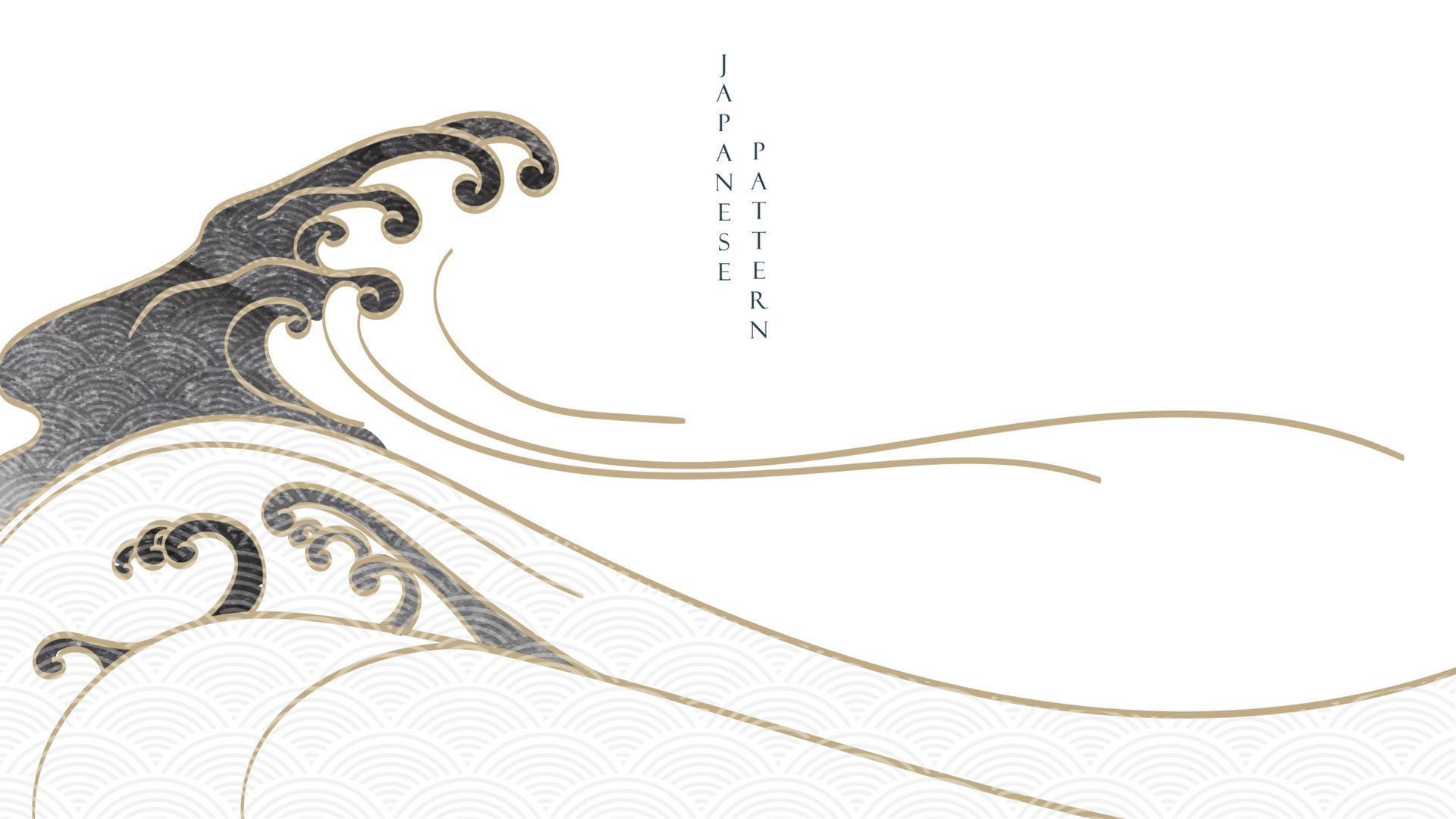 Japanese Background With Hand Drawn Wave Pattern Vector Oriental Line Decoration Banner Design