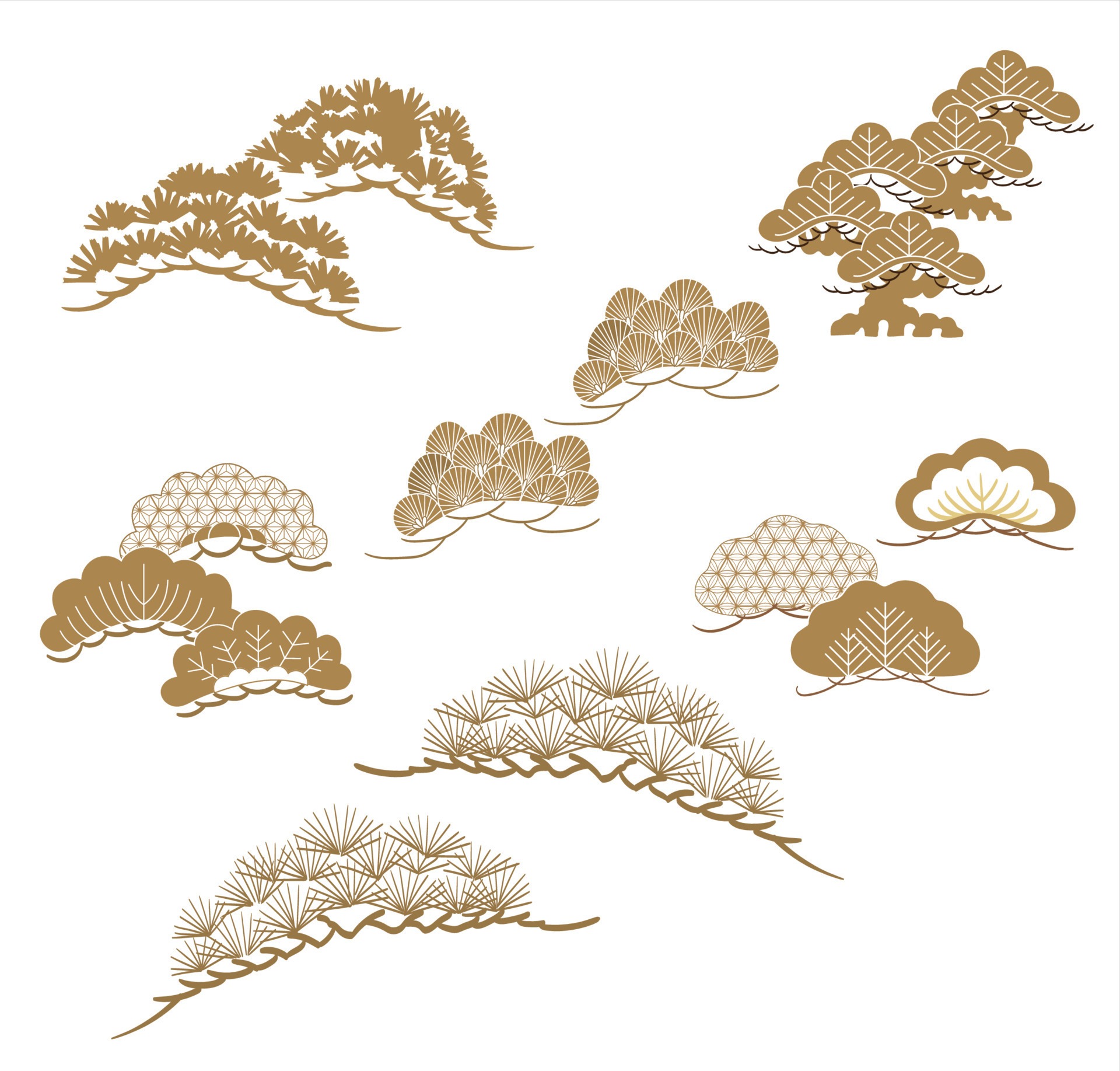 Set Of Bonsai Tree Object Vector Asian Icons With Japanese Elements Logo Design Flyer Or