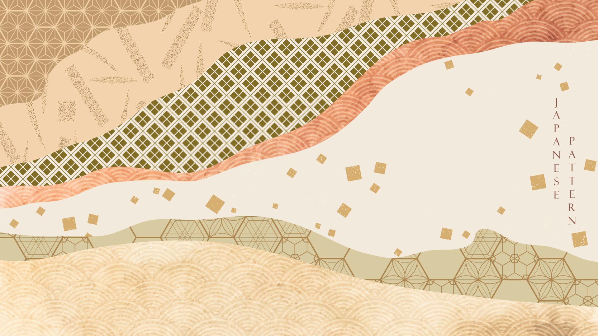 Art Landscape Background With Japanese Pattern Vector Hand Drawn Wave Elements With Geometric