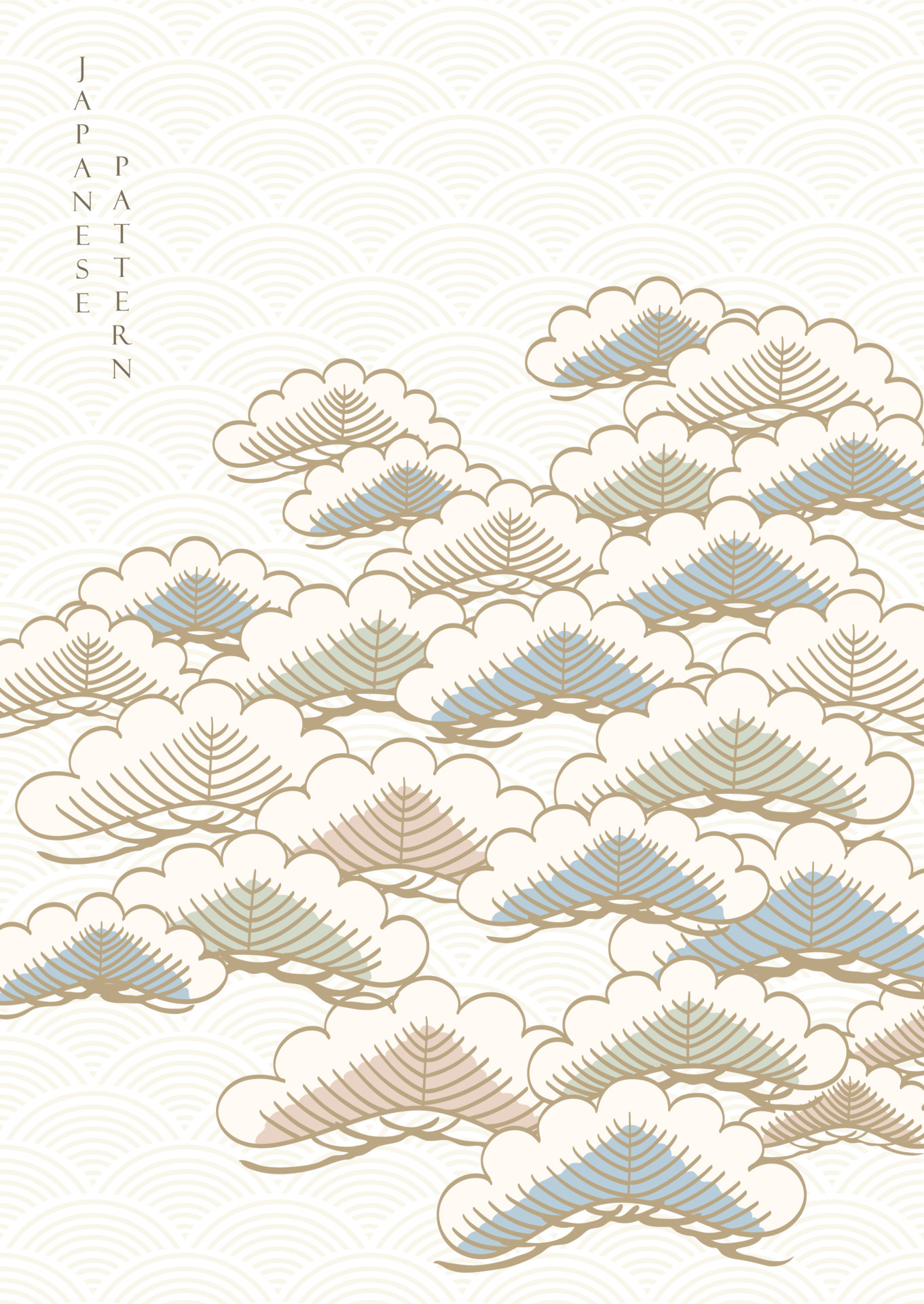 Hand Draw Wave Background With Japanese Pattern Vector Abstract Art