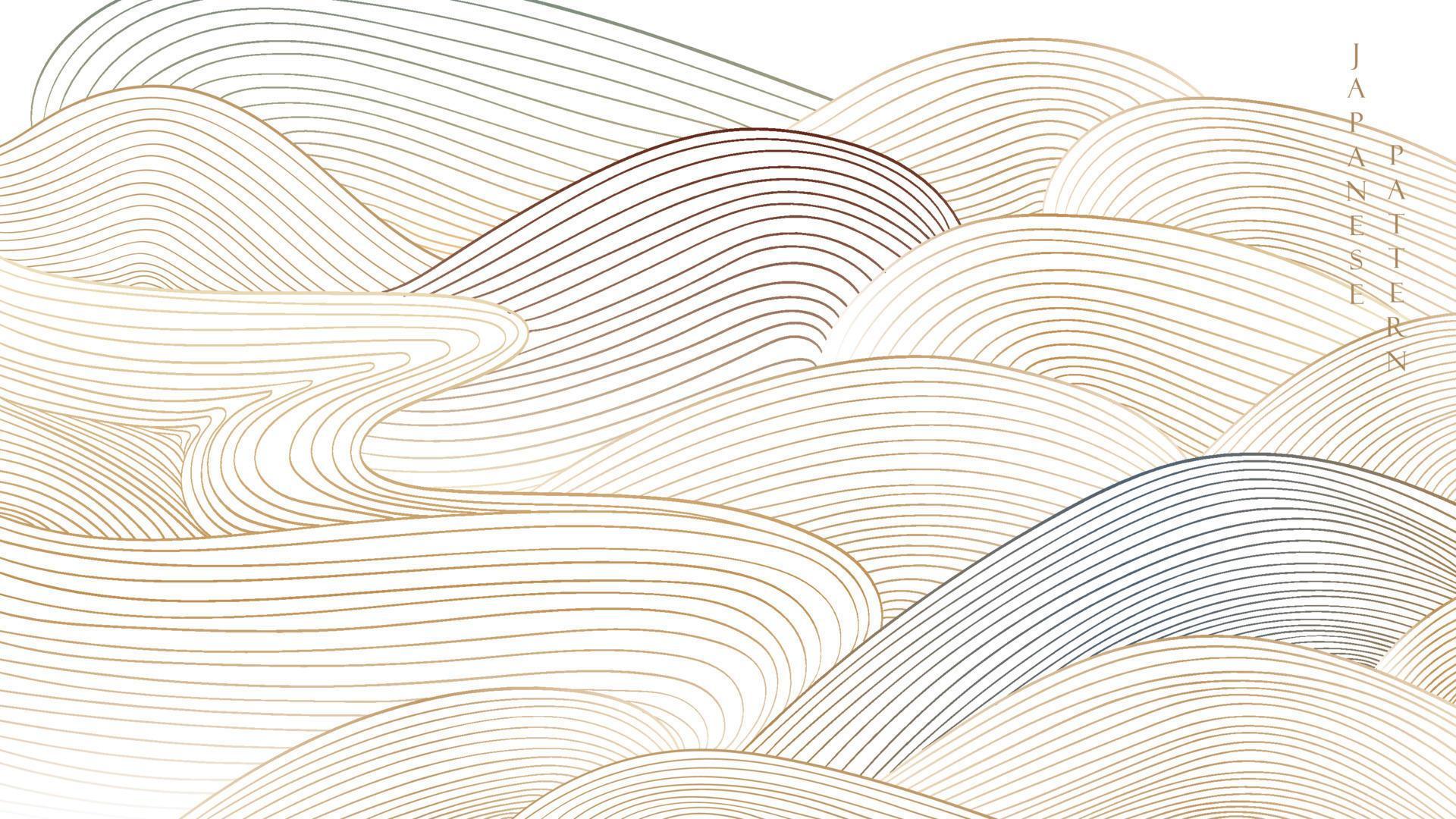 Japanese background with line art pattern vector. Abstract landscape ...