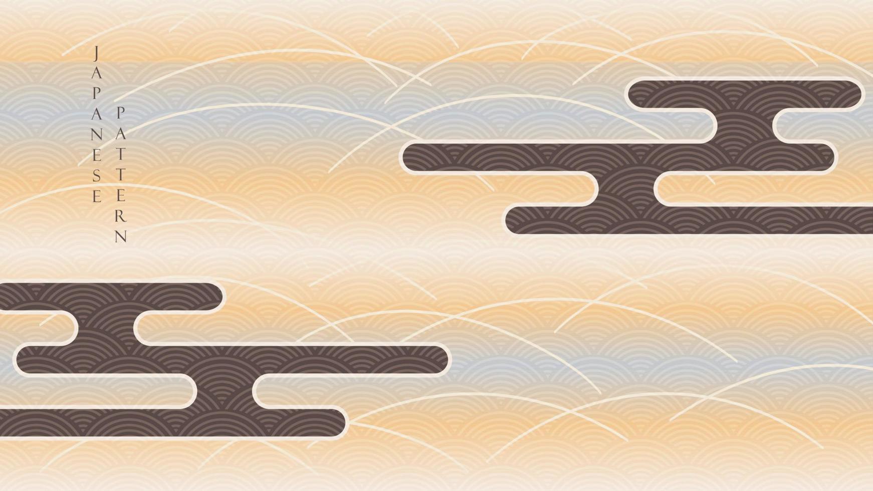 Japanese Pattern With Asian Traditional Cloud And Wave Icon Vector