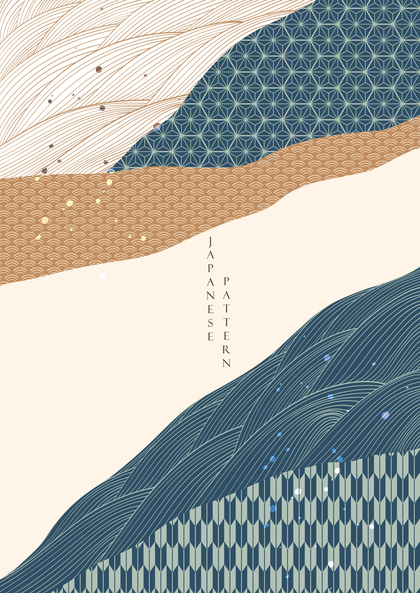 Japanese Pattern With Hand Drawn Wave Elements Vector Abstract Art Background With Line