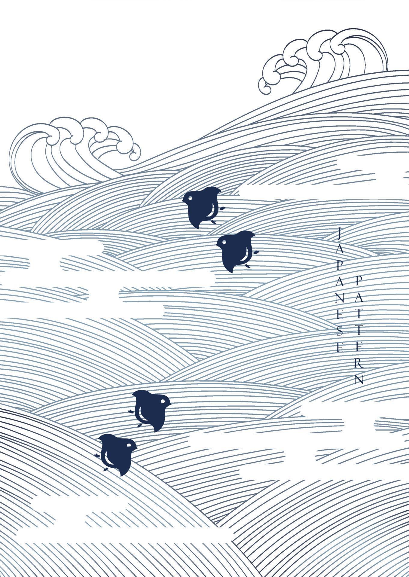 Japanese Background With Line Pattern Vector Hand Draw Wave With Asian