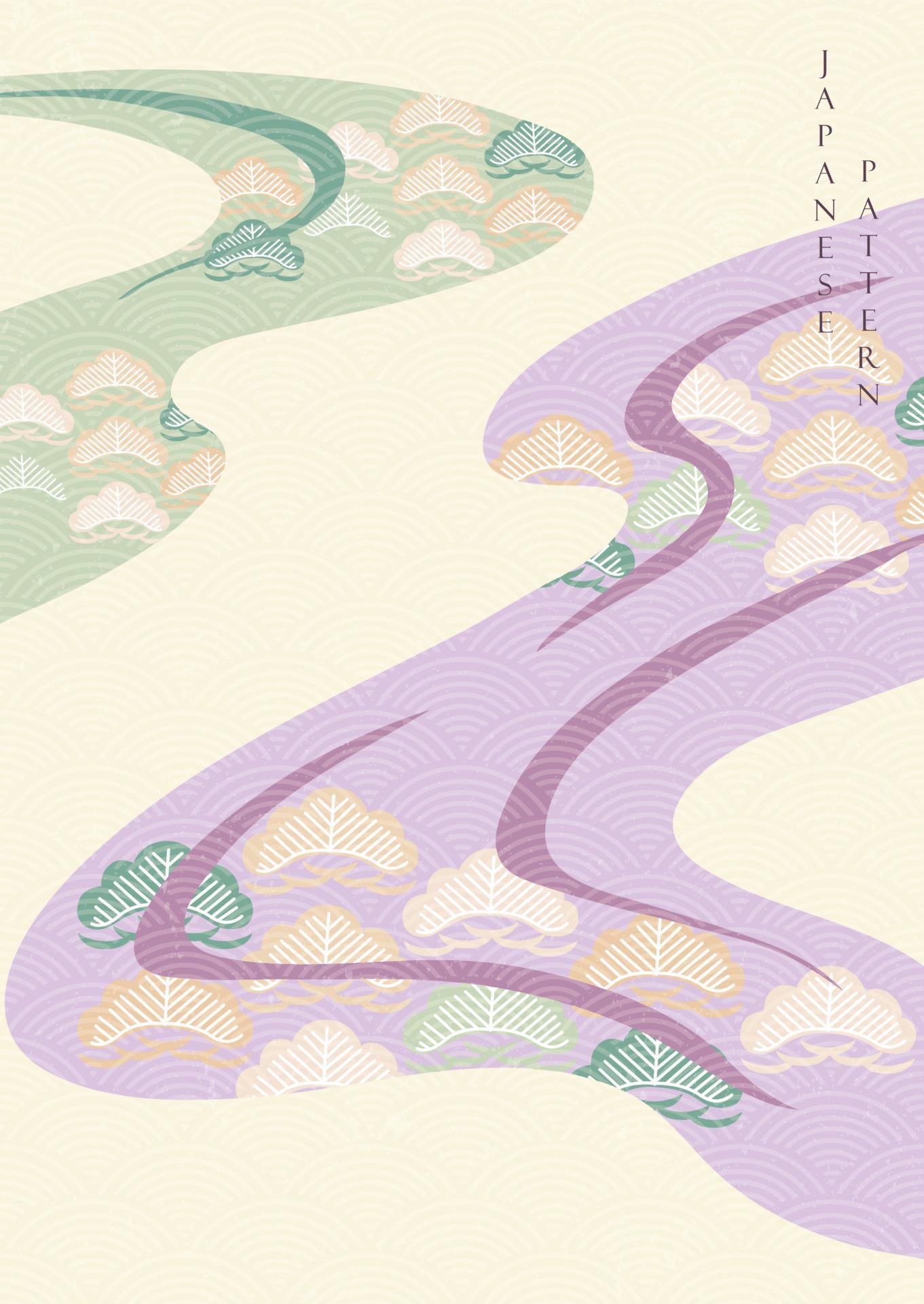 Japanese Background With Bonsai Tree Pattern Vector Vintage Banner With Abstract Art Decoration