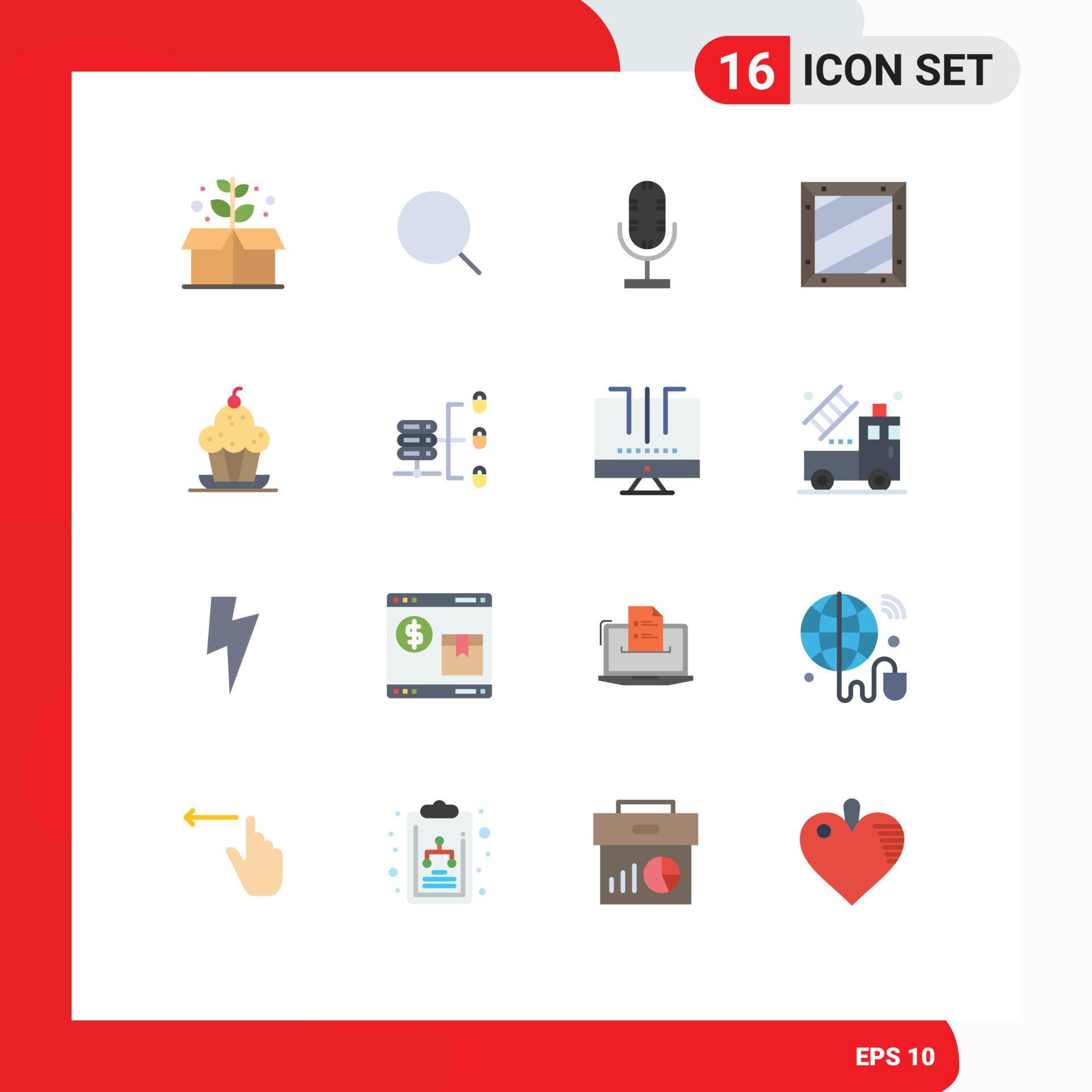 16 User Interface Flat Color Pack Of Modern Signs And Symbols Of Dessert Programing Broadcast